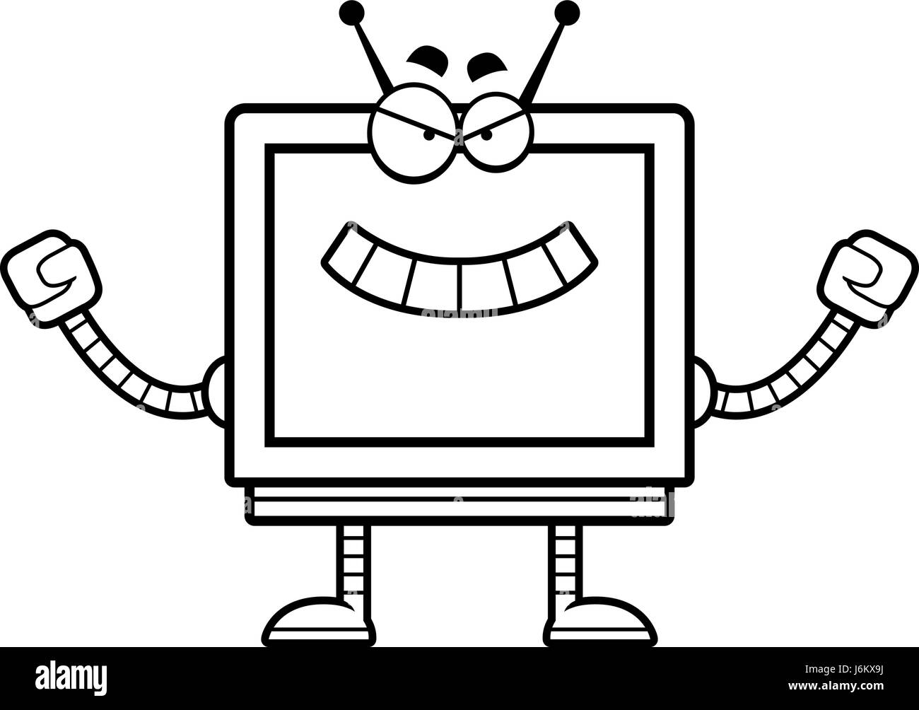 A cartoon illustration of an evil looking computer monitor robot Stock ...