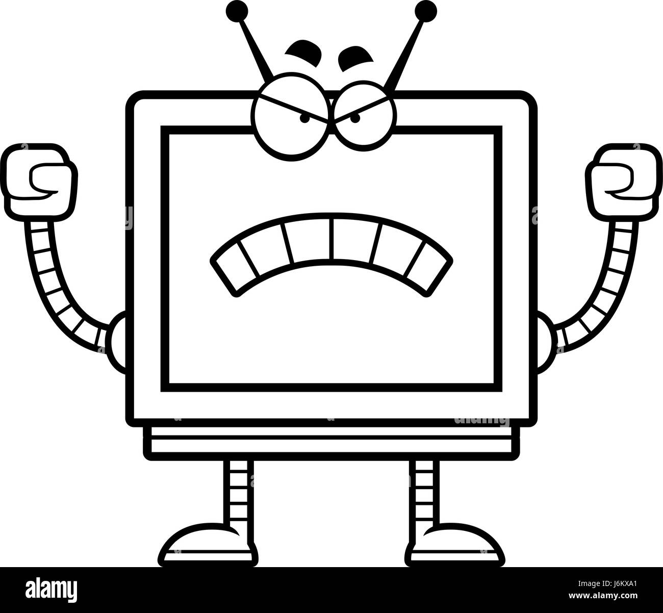 Vector cartoon illustration angry robot Black and White Stock Photos ...