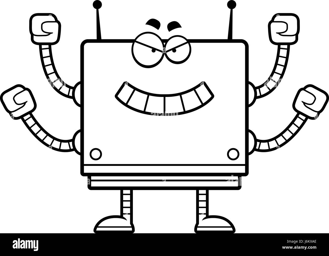 A cartoon illustration of an evil looking square robot Stock Vector ...