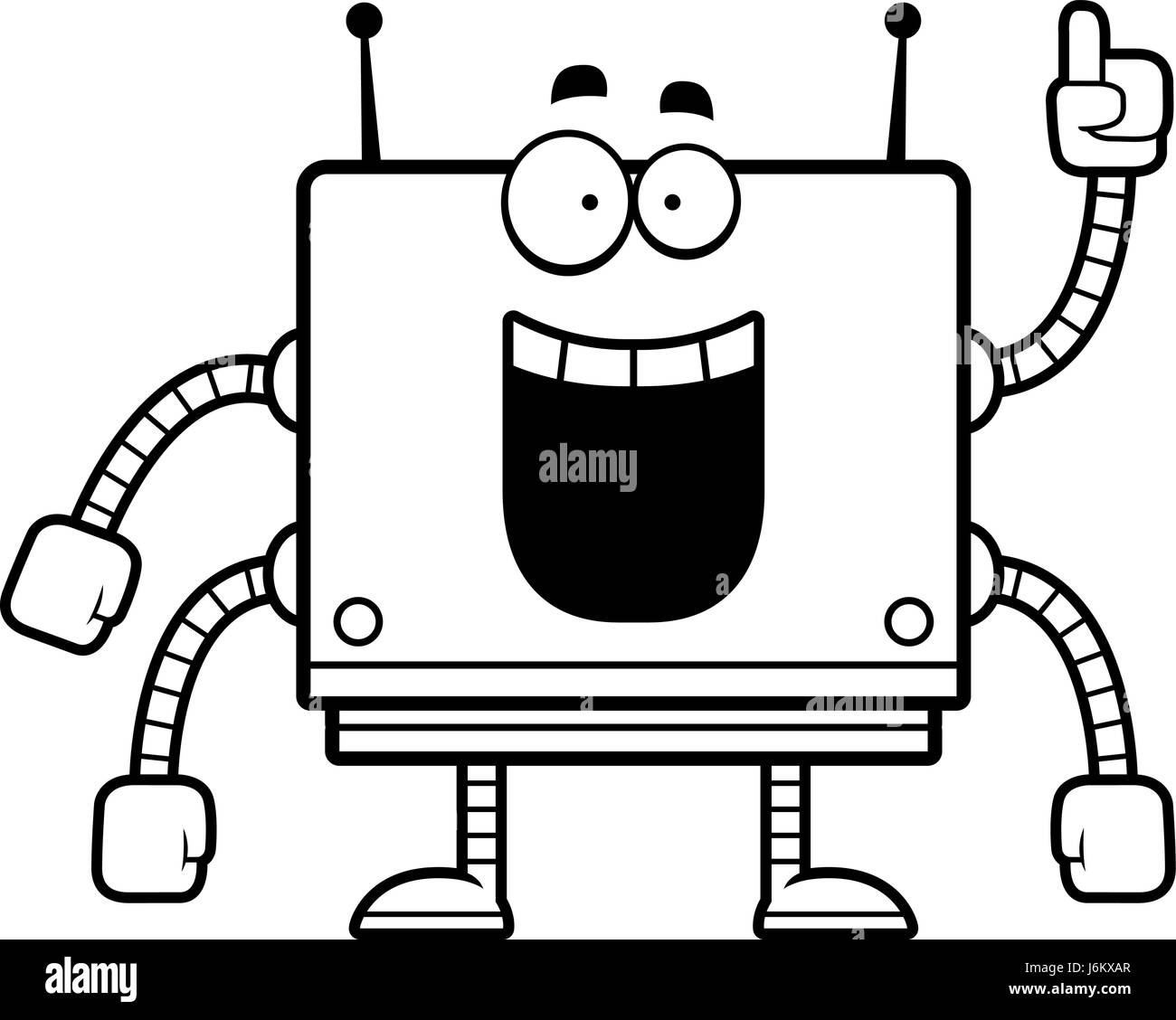 A cartoon illustration of a square robot with an idea Stock Vector ...