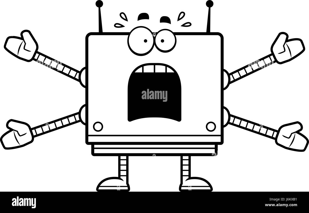 A cartoon illustration of a square robot looking scared Stock Vector ...