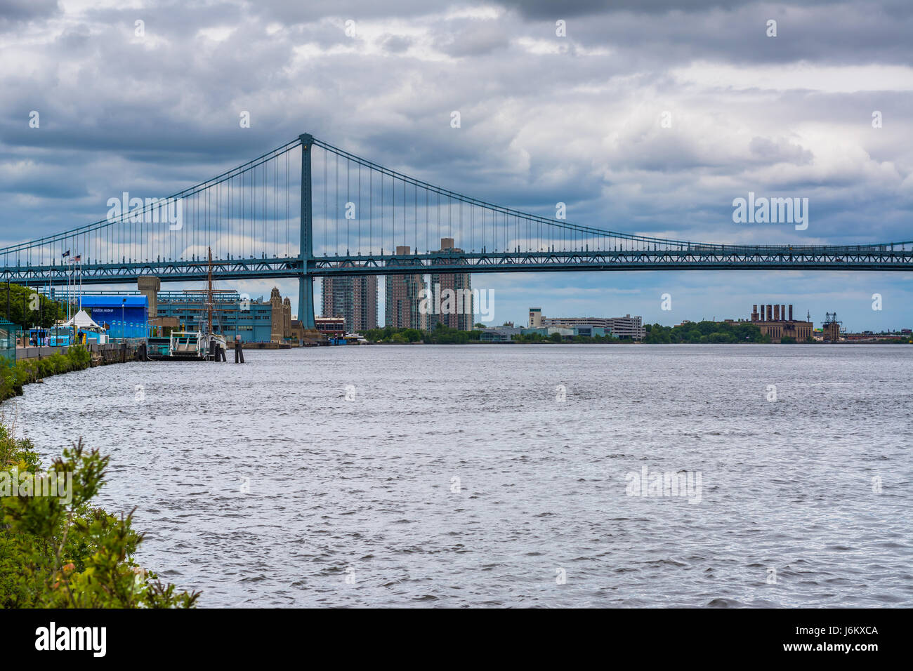 The Delaware River and Ben Franklin Bridge, seen from Penn's Landing in ...