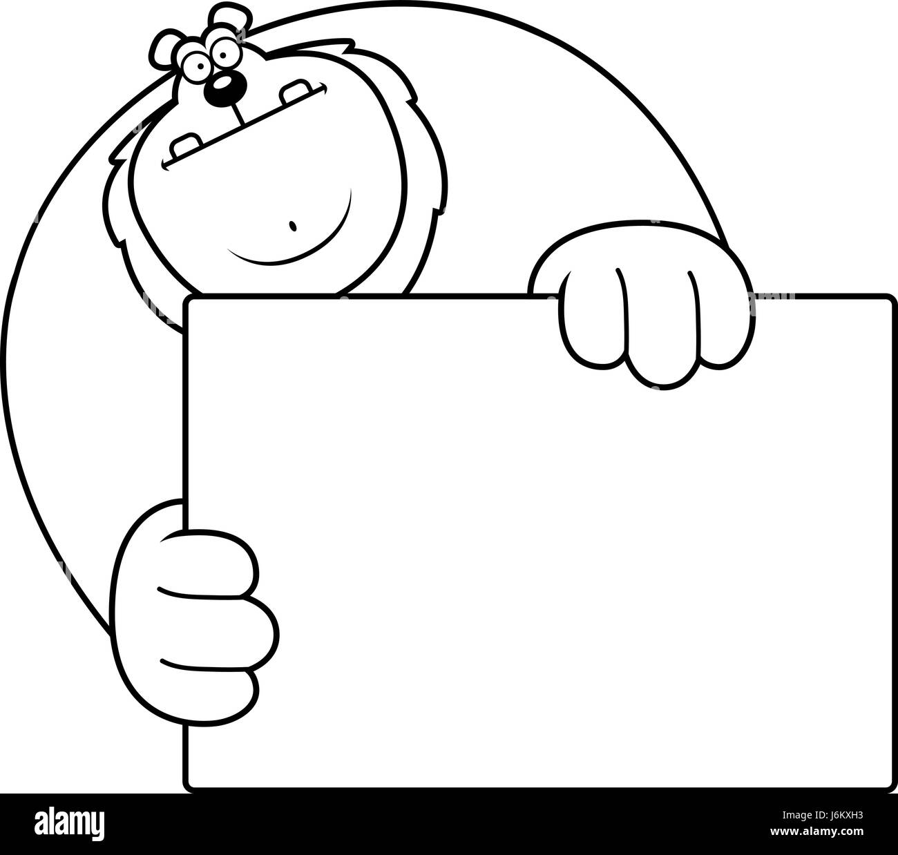A cartoon illustration of a lion hiding behind a sign Stock Vector ...