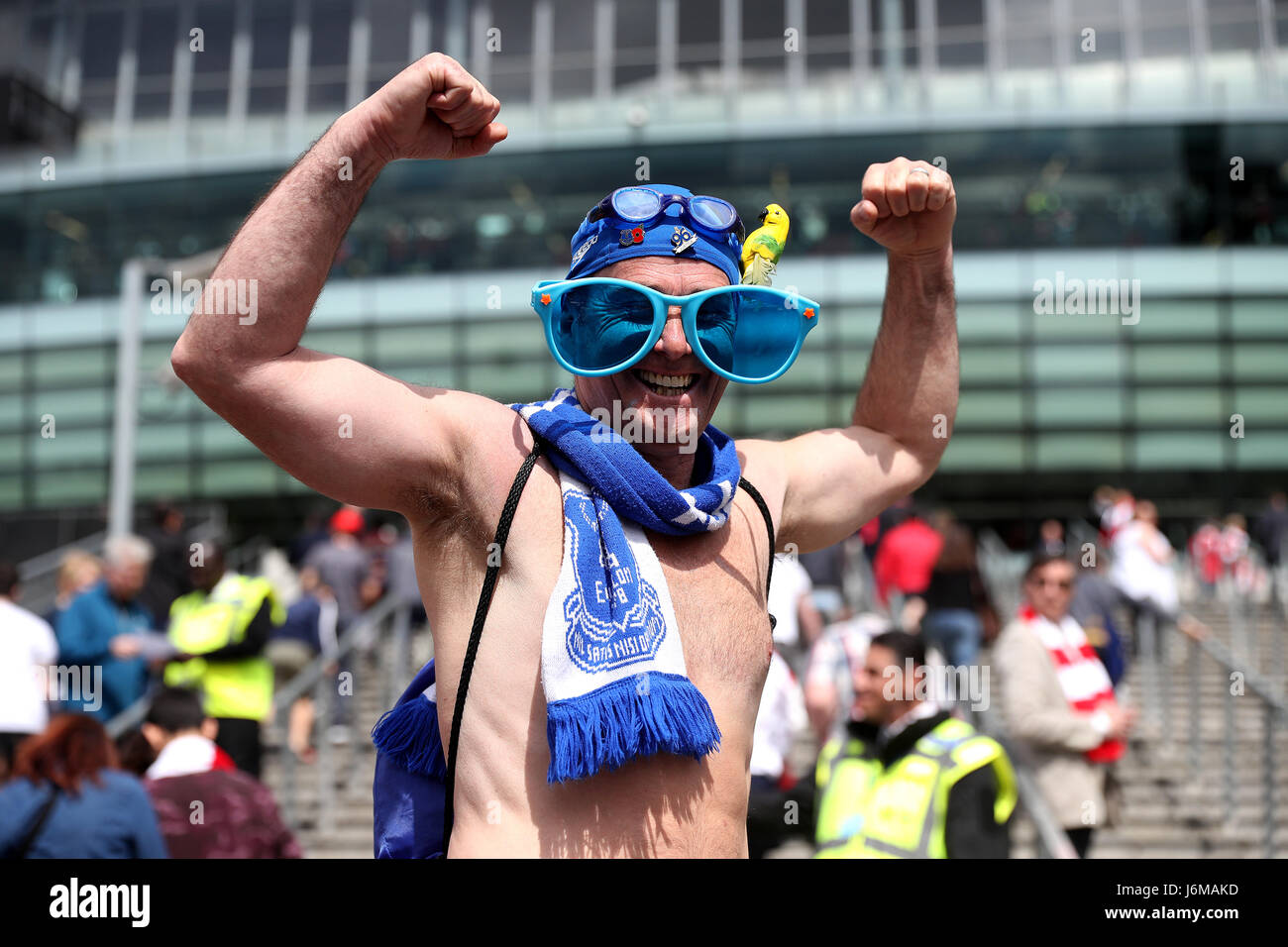 Everton fan Speedo Mick poses before the Premier League match at the ...