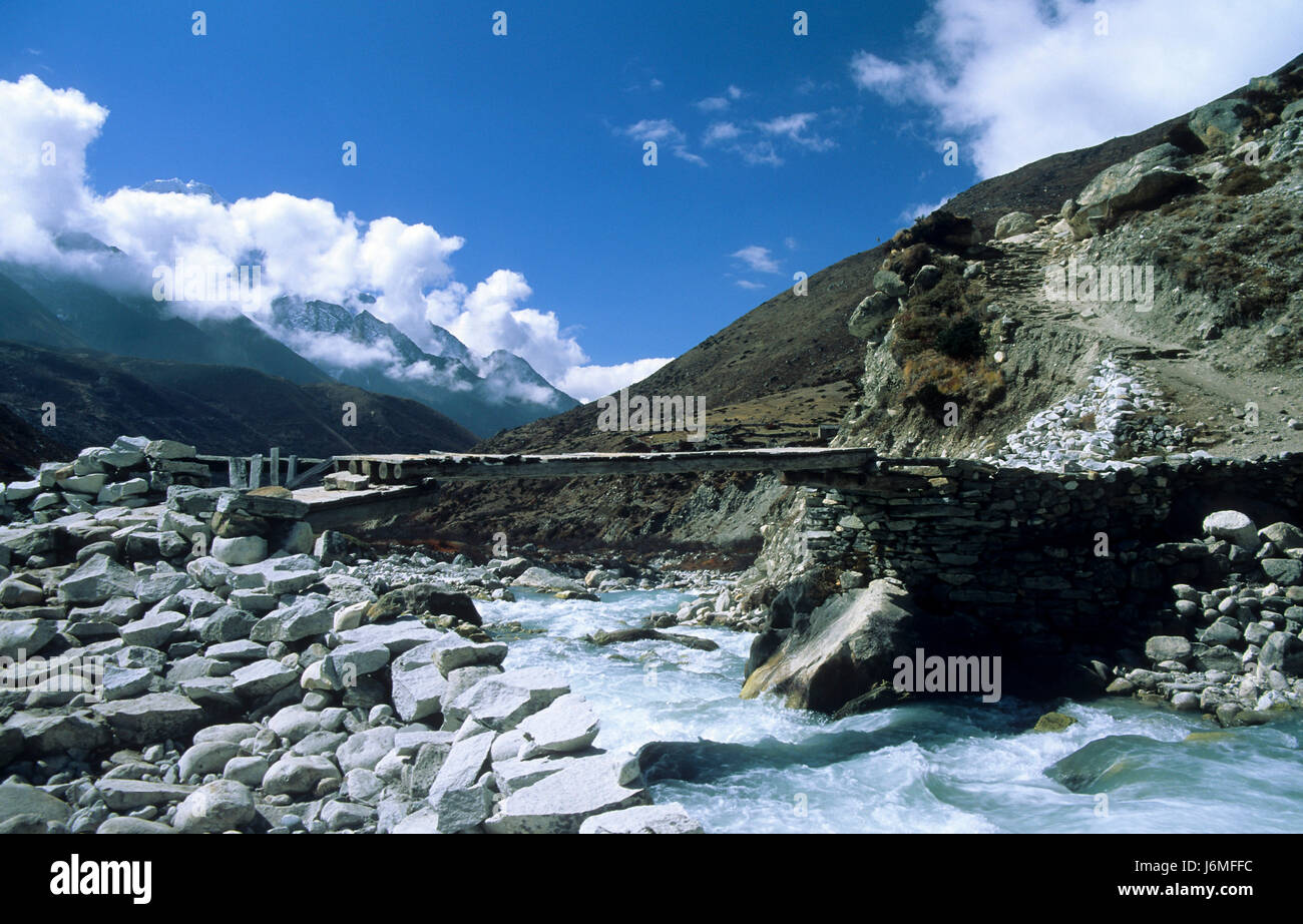 bridge nepal path way himalayas mountains high mountains mountain ...