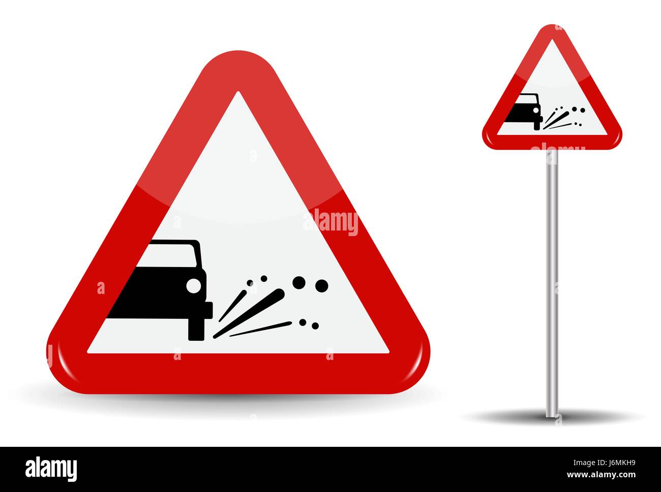 Sign Warning Emission of gravel, stones. In Red Triangle is a schematic ...