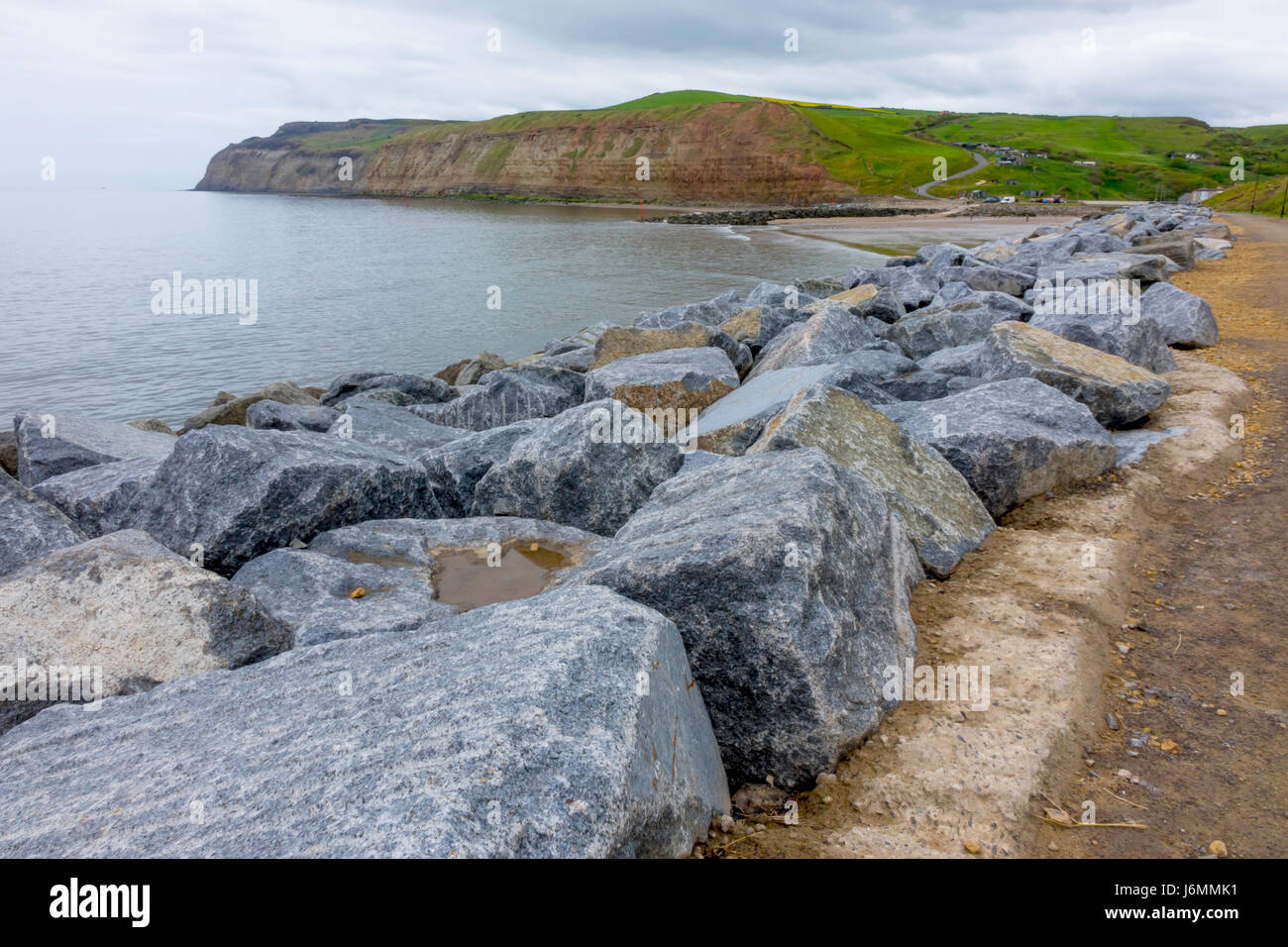 Harbour entrance in the bay at Skinningrove North Yorkshire England UK ...