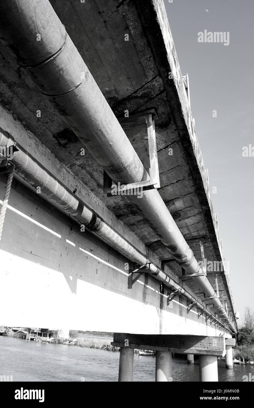 bridge bridge across long opposite path way street road water black and ...