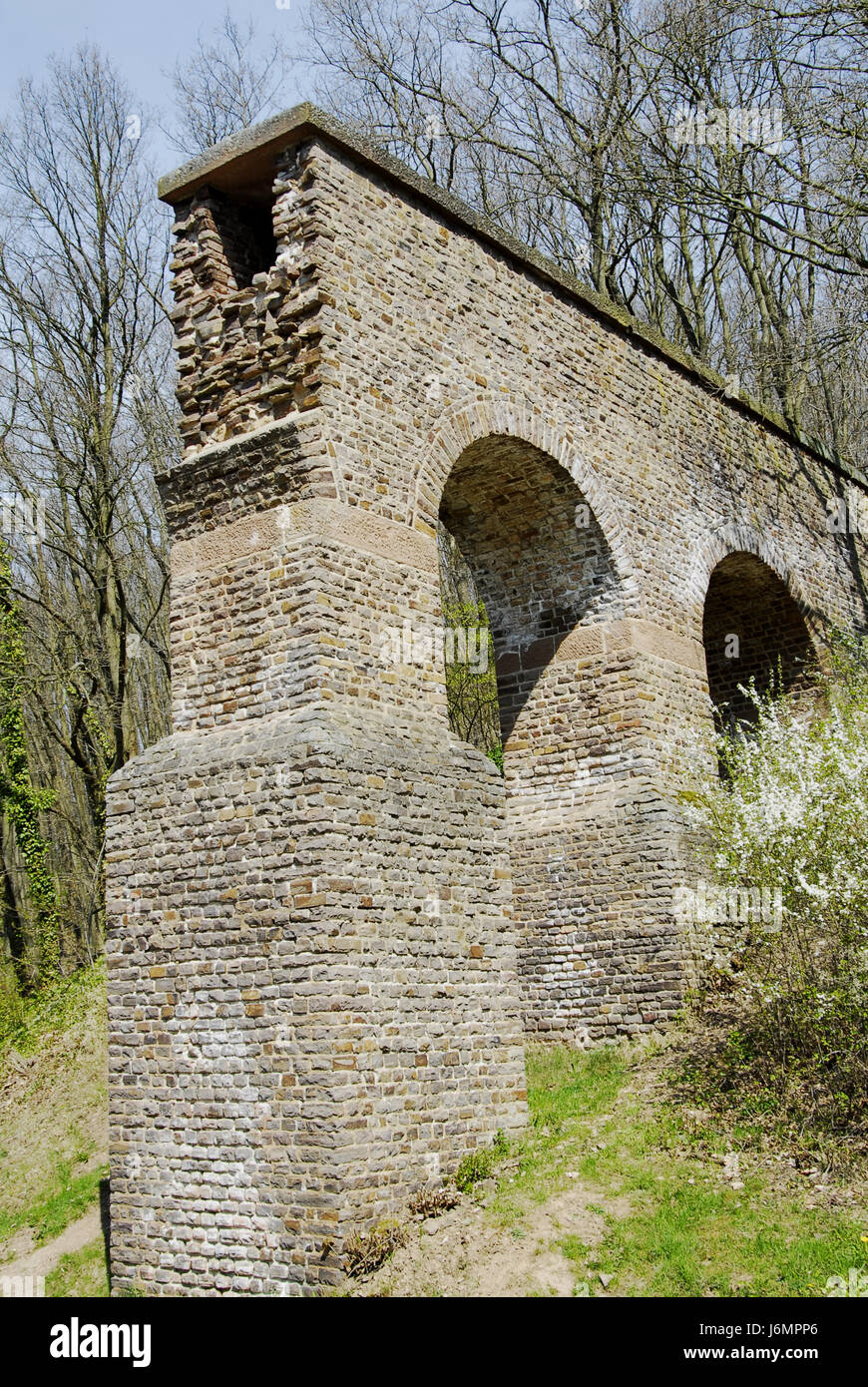 masonry roman aqueduct conduit arched bridge reconstructed rebuilt ...