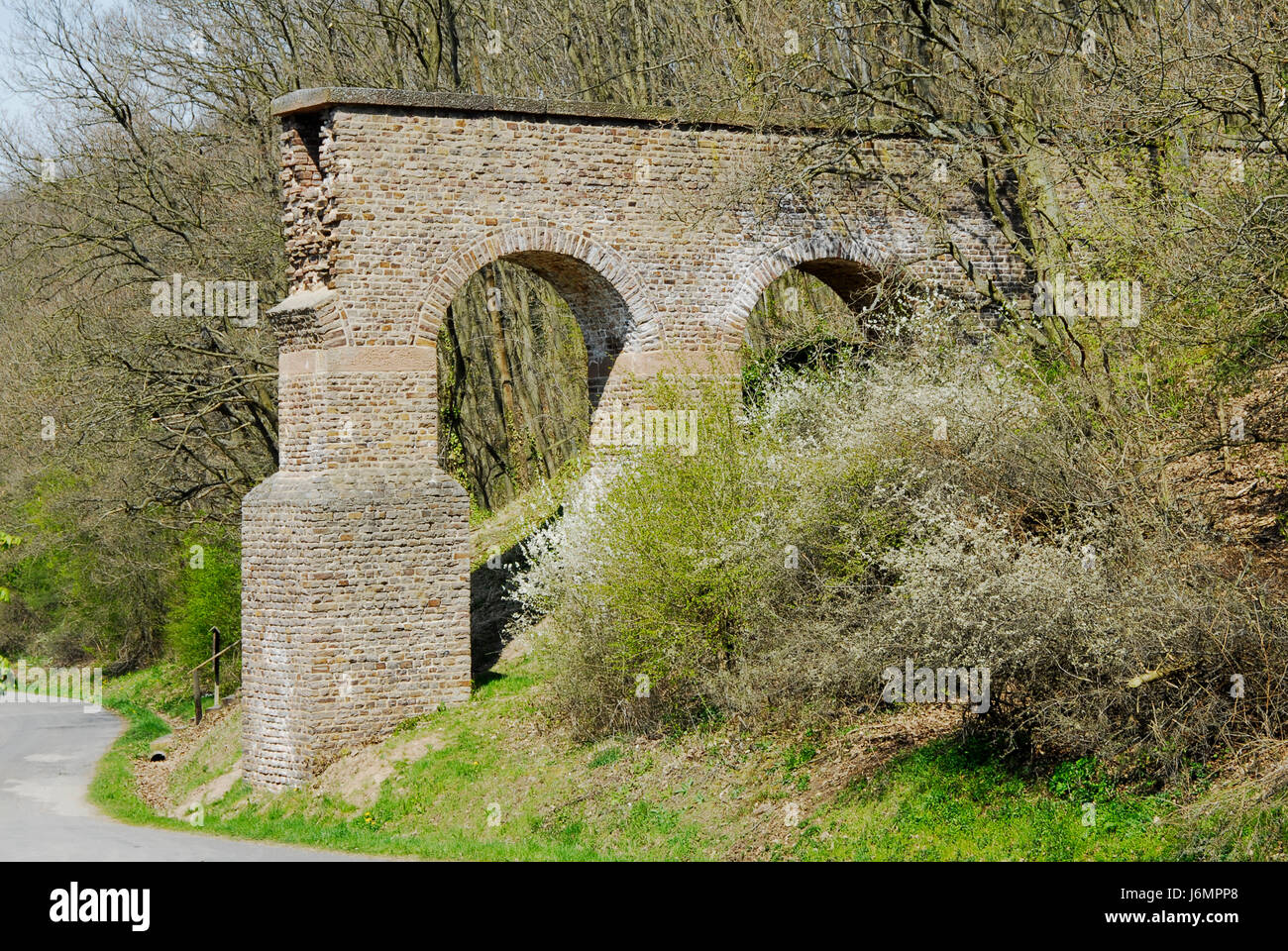masonry roman aqueduct conduit arched bridge reconstructed rebuilt ...