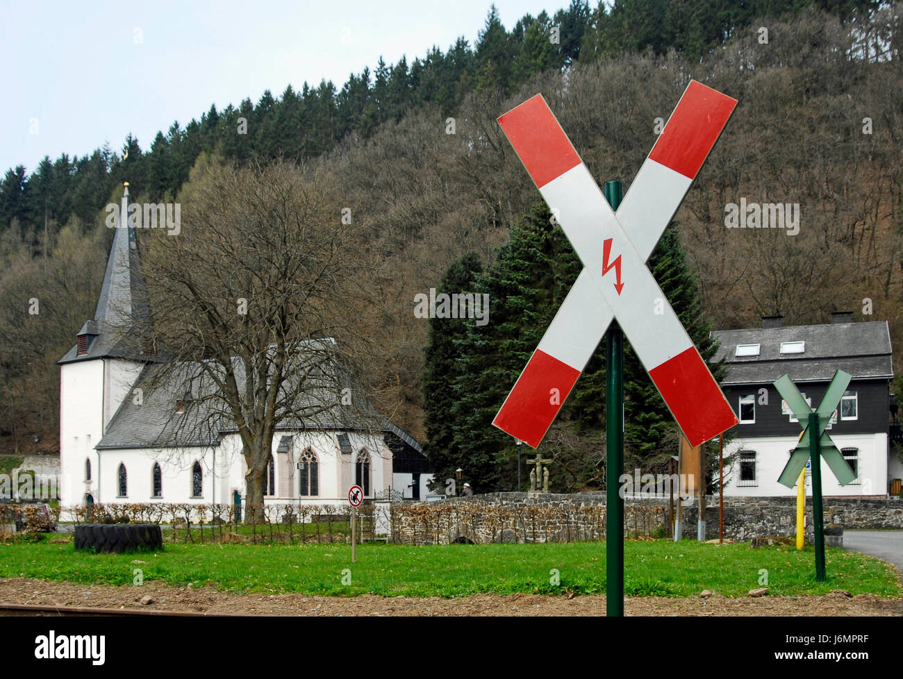sign signal church level crossing sign signal church tree cross ...