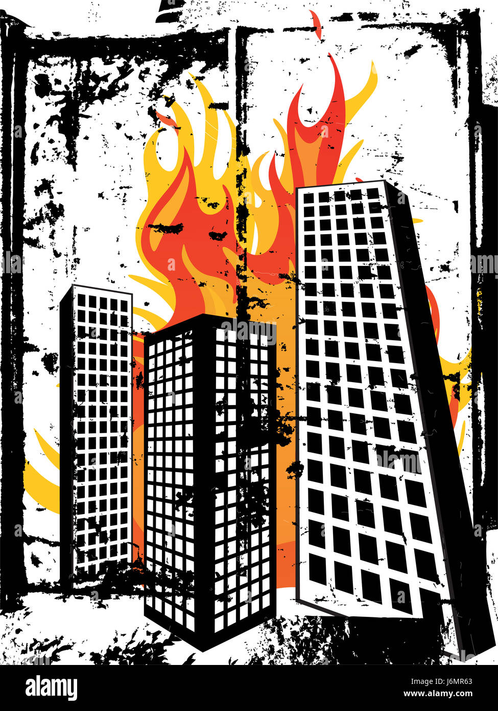 house building tower danger city town art fire conflagration flame ...