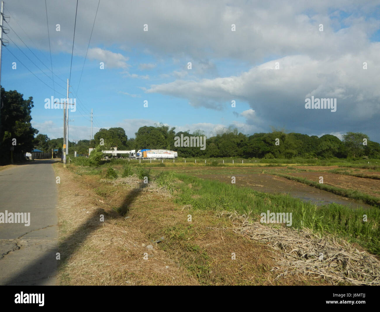 The image shows rural life in Bulacan, Philippines, with paddy fields ...