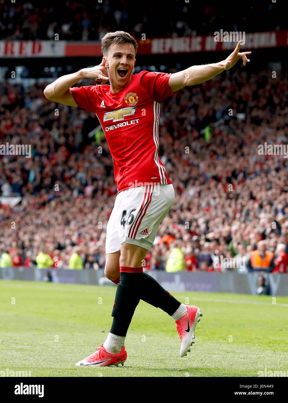 Manchester United's Josh Harrop celebrates scoring his side's first ...