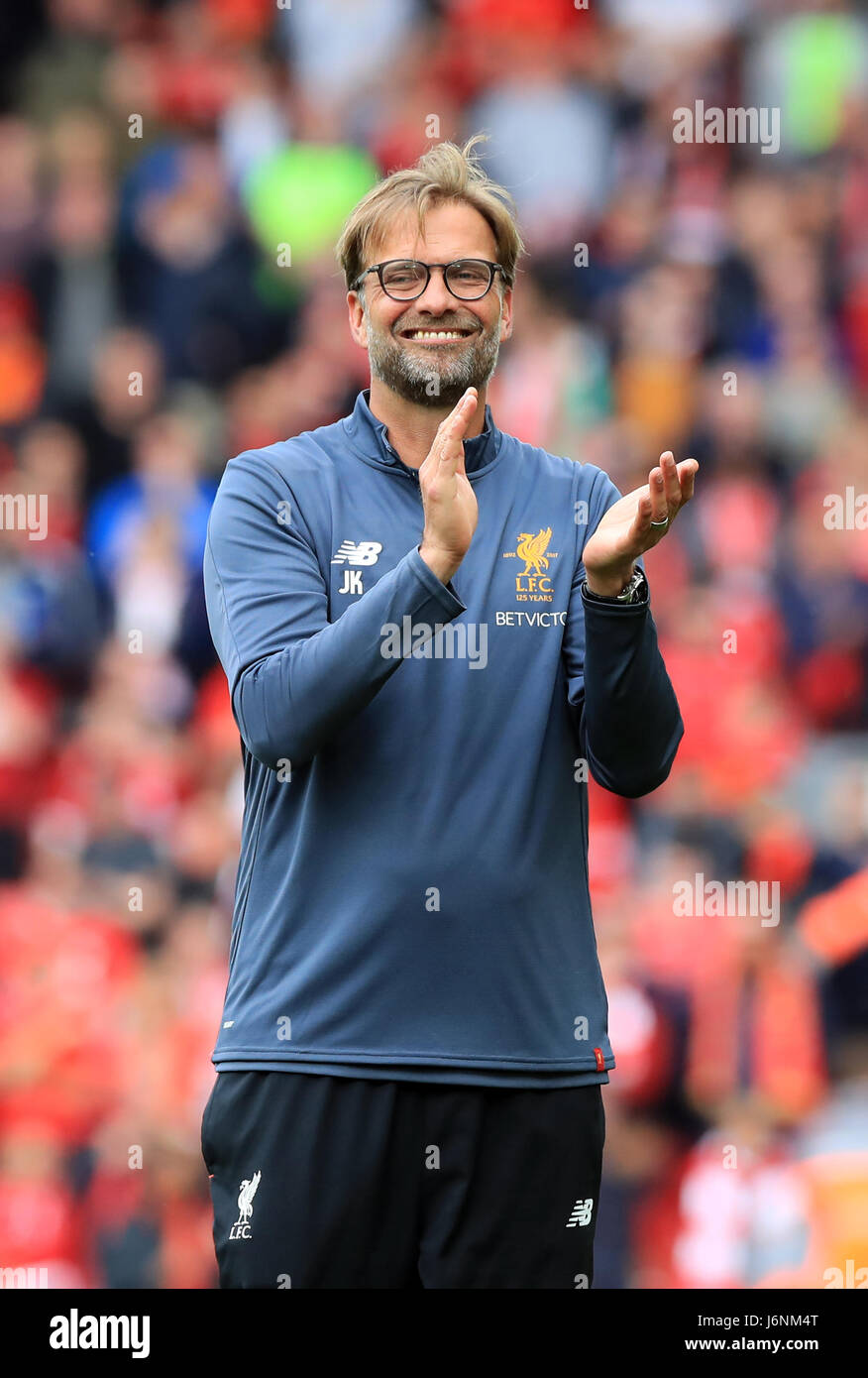 Liverpool manager Jurgen Klopp applauds the fans after the Premier ...