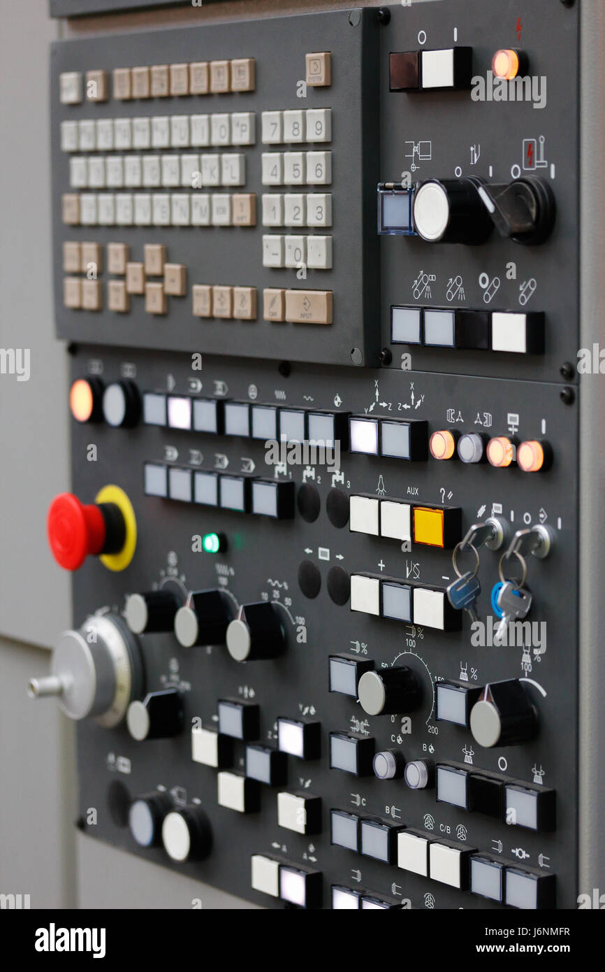 Control panel of modern CNC machining center. Selective focus Stock ...