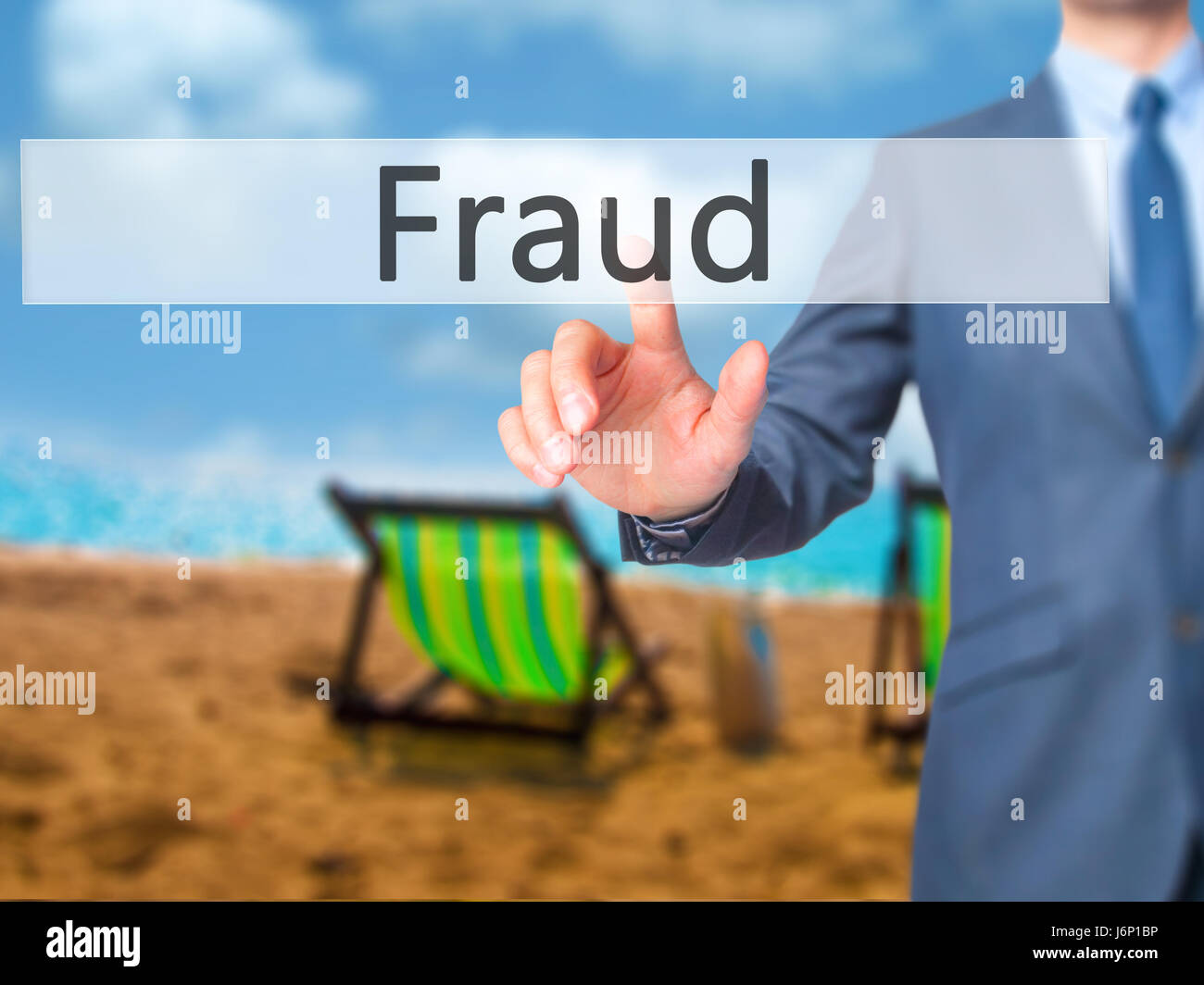Fraud - Businessman hand pressing button on touch screen interface ...