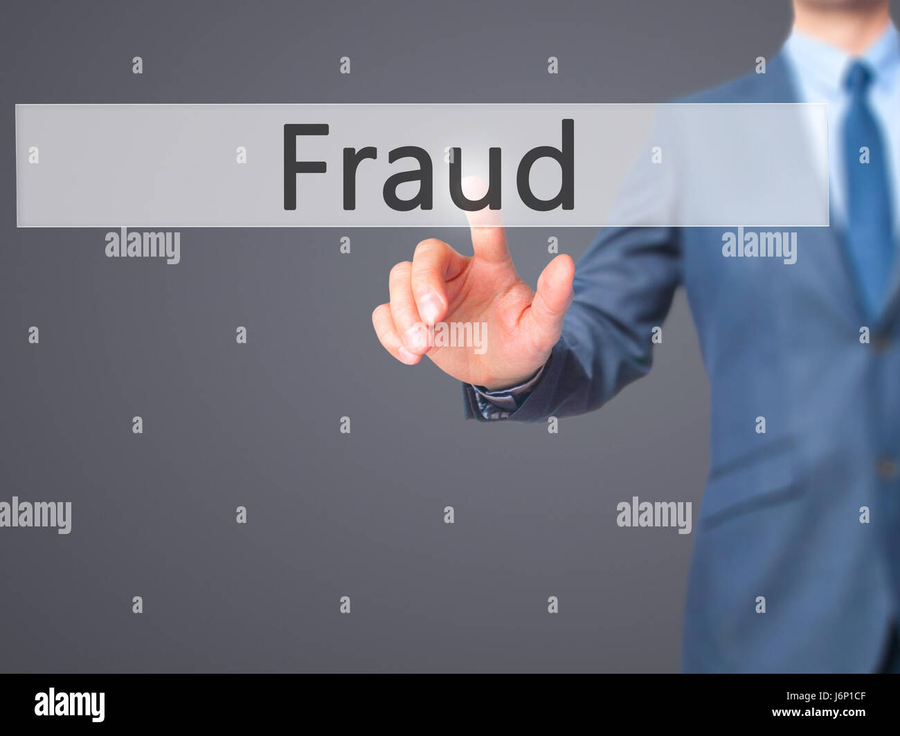 Fraud - Businessman hand pressing button on touch screen interface ...