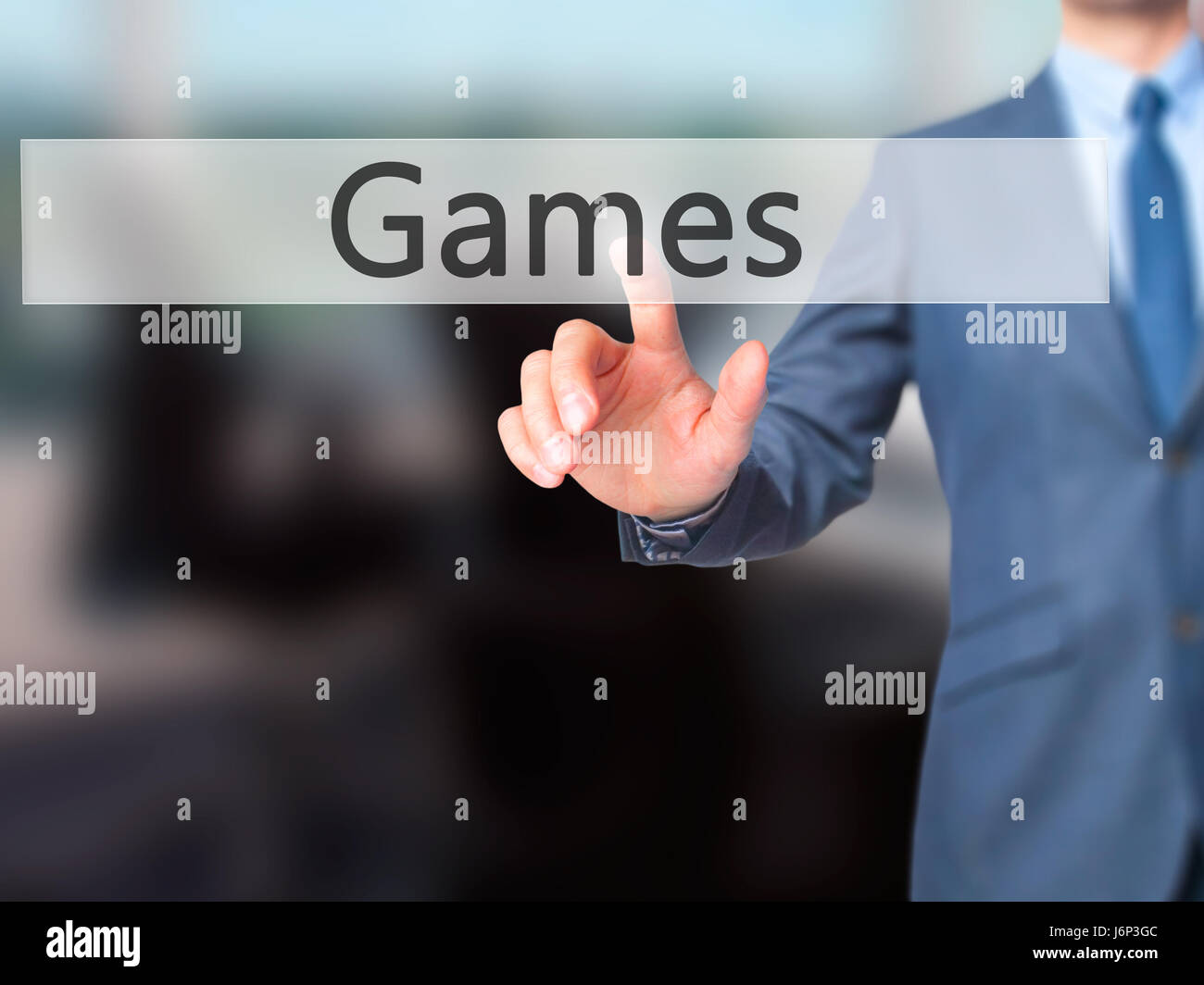 Games - Businessman hand pressing button on touch screen interface ...