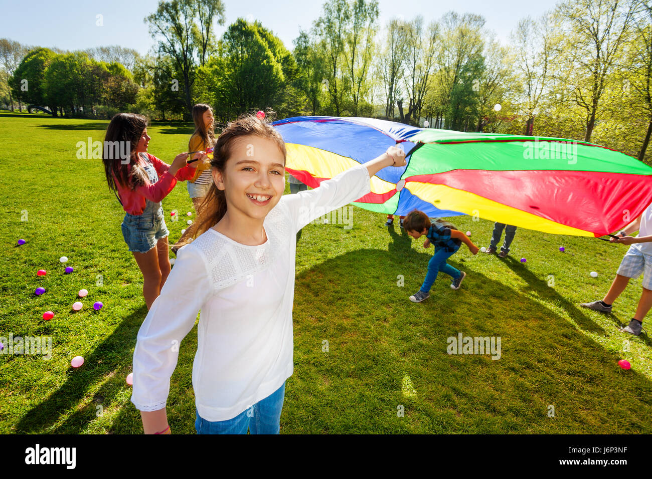Group Children Play Parachute Game High Resolution Stock Photography ...