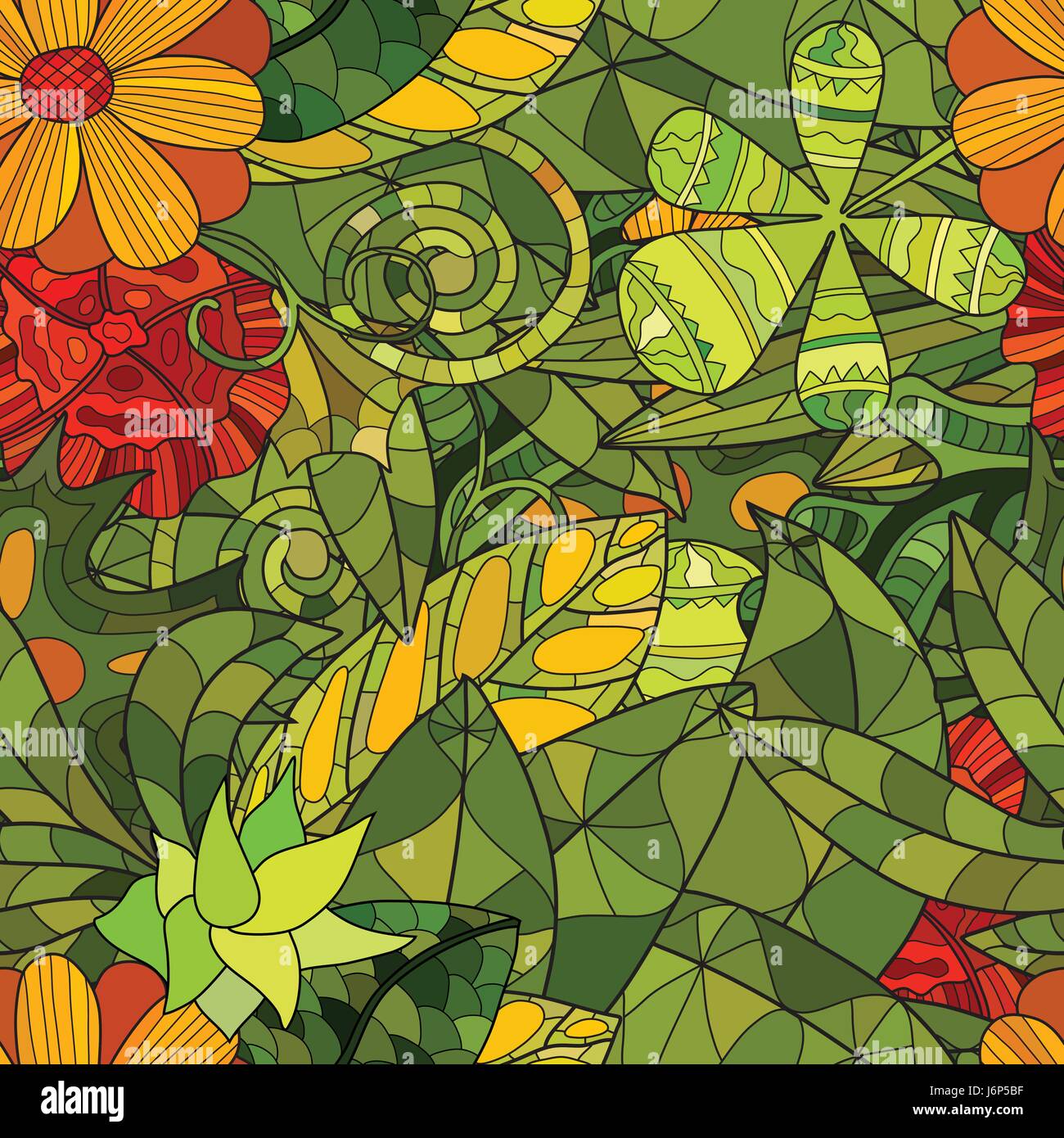 hand drawn vector floral seamless pattern Stock Vector Image & Art - Alamy