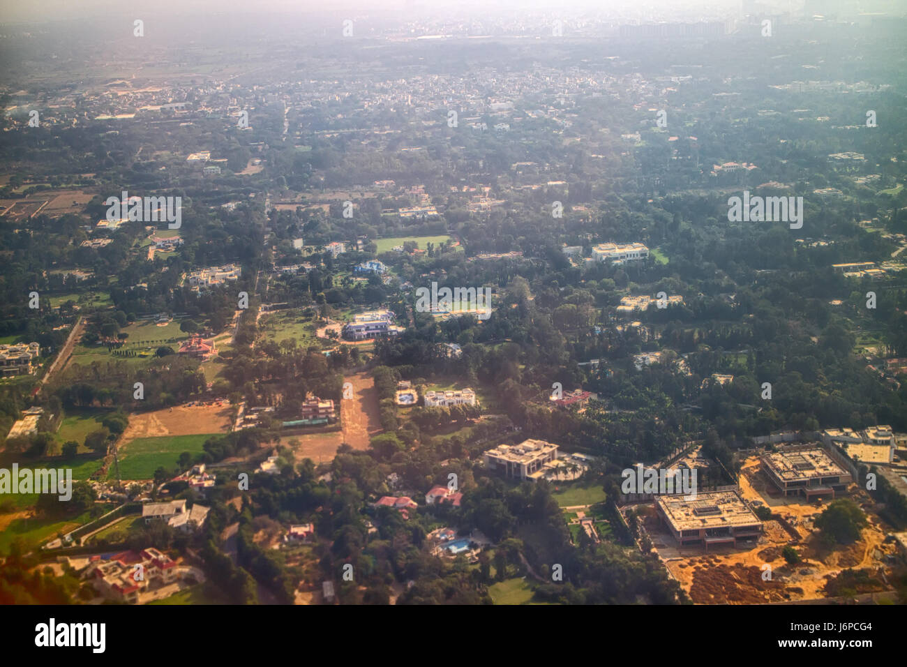 Journey by air. A view of city from plane. City Of India (North of ...