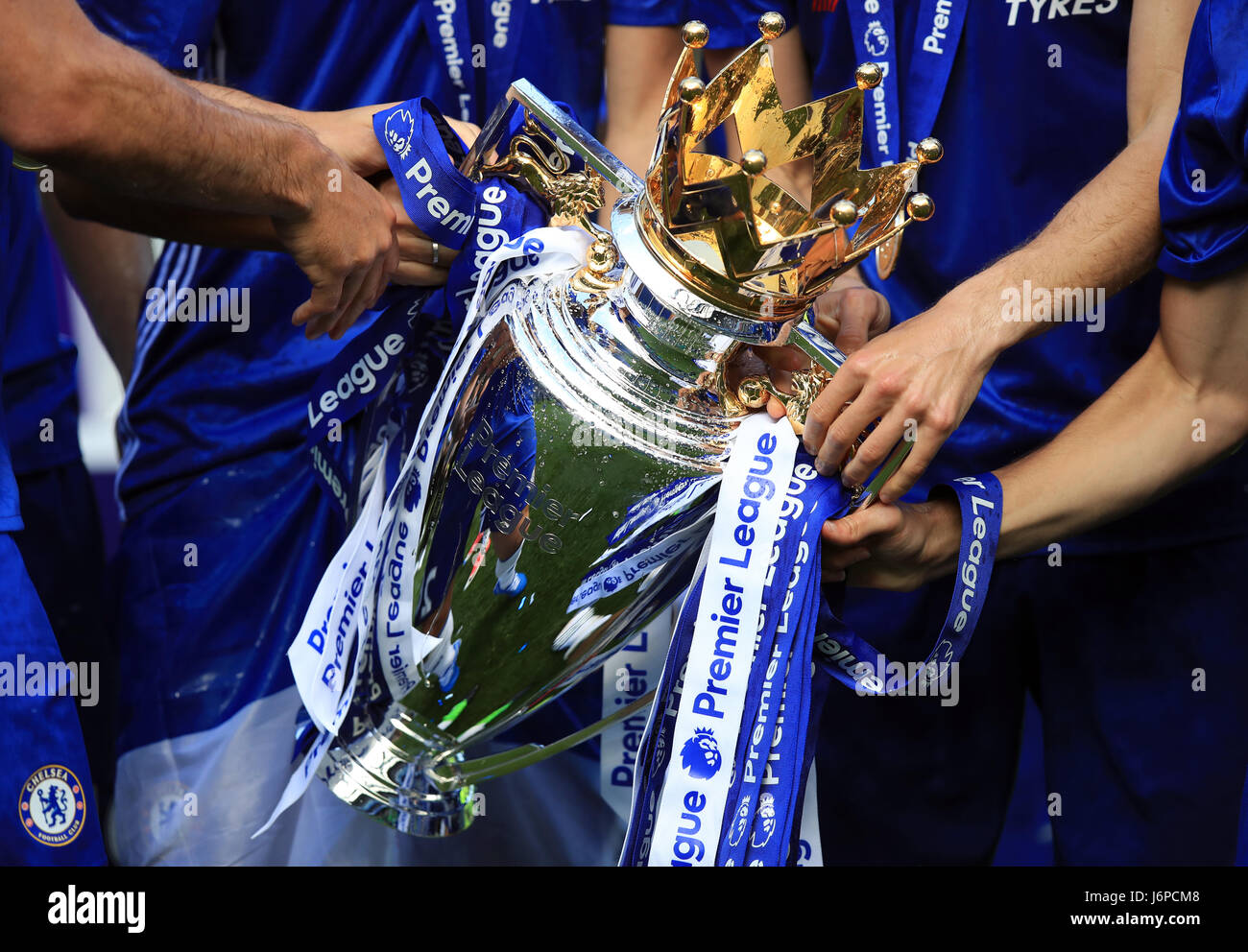 Chelsea players with the Premier League Trophy following the Premier ...