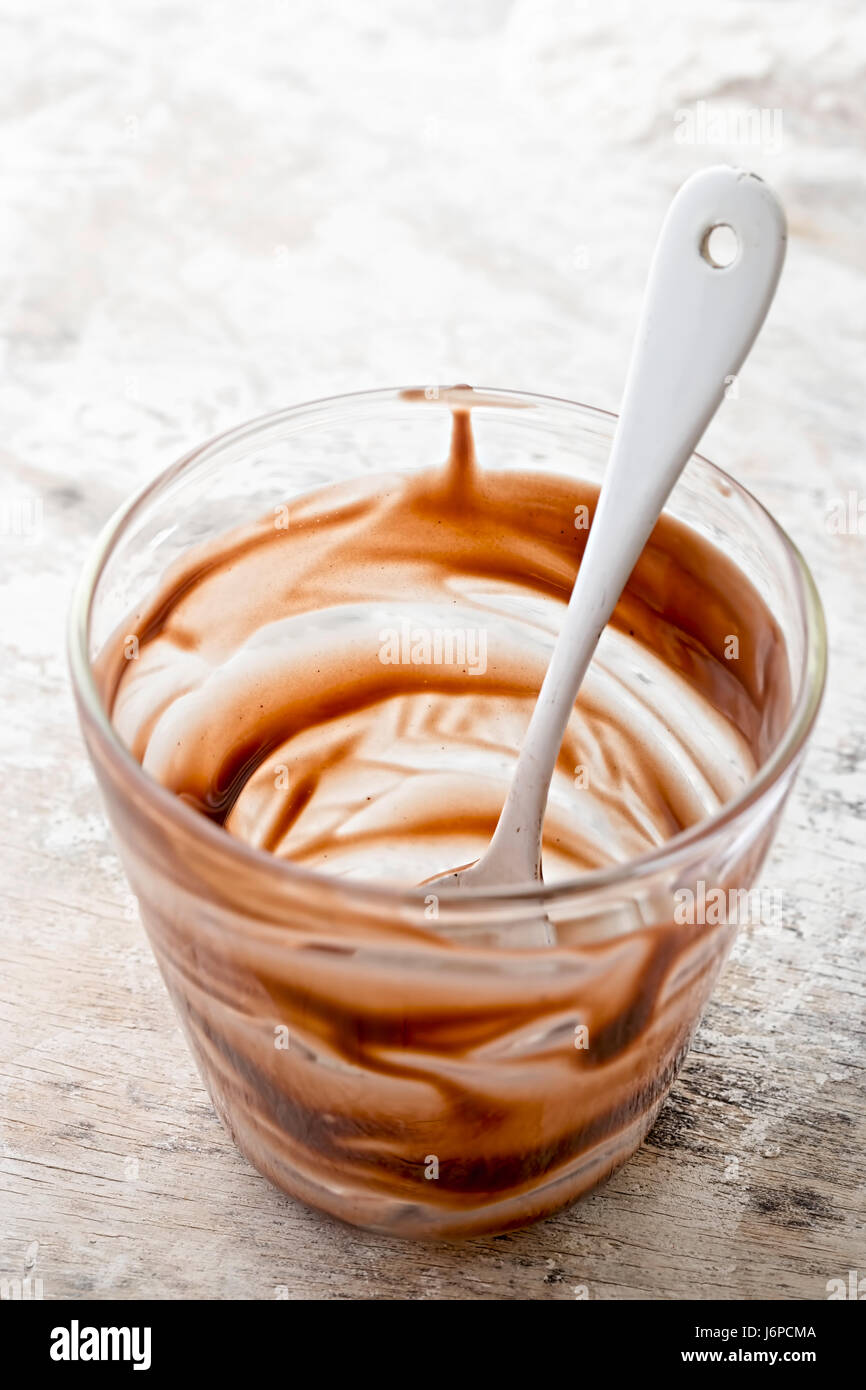 Empty glass - eaten chocolate pudding Stock Photo - Alamy