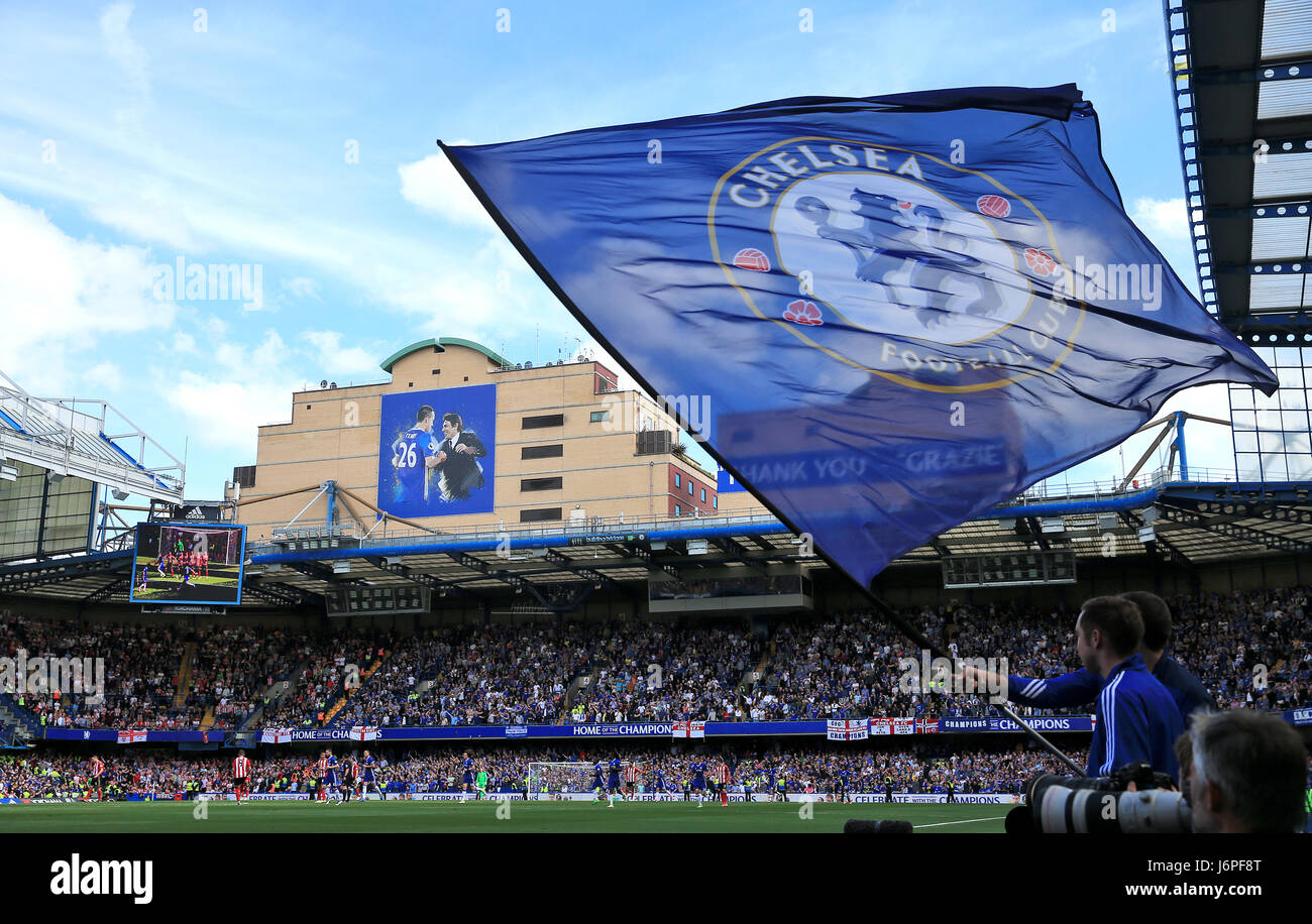 A Chelsea flag waves in the stands during the Premier League match at ...