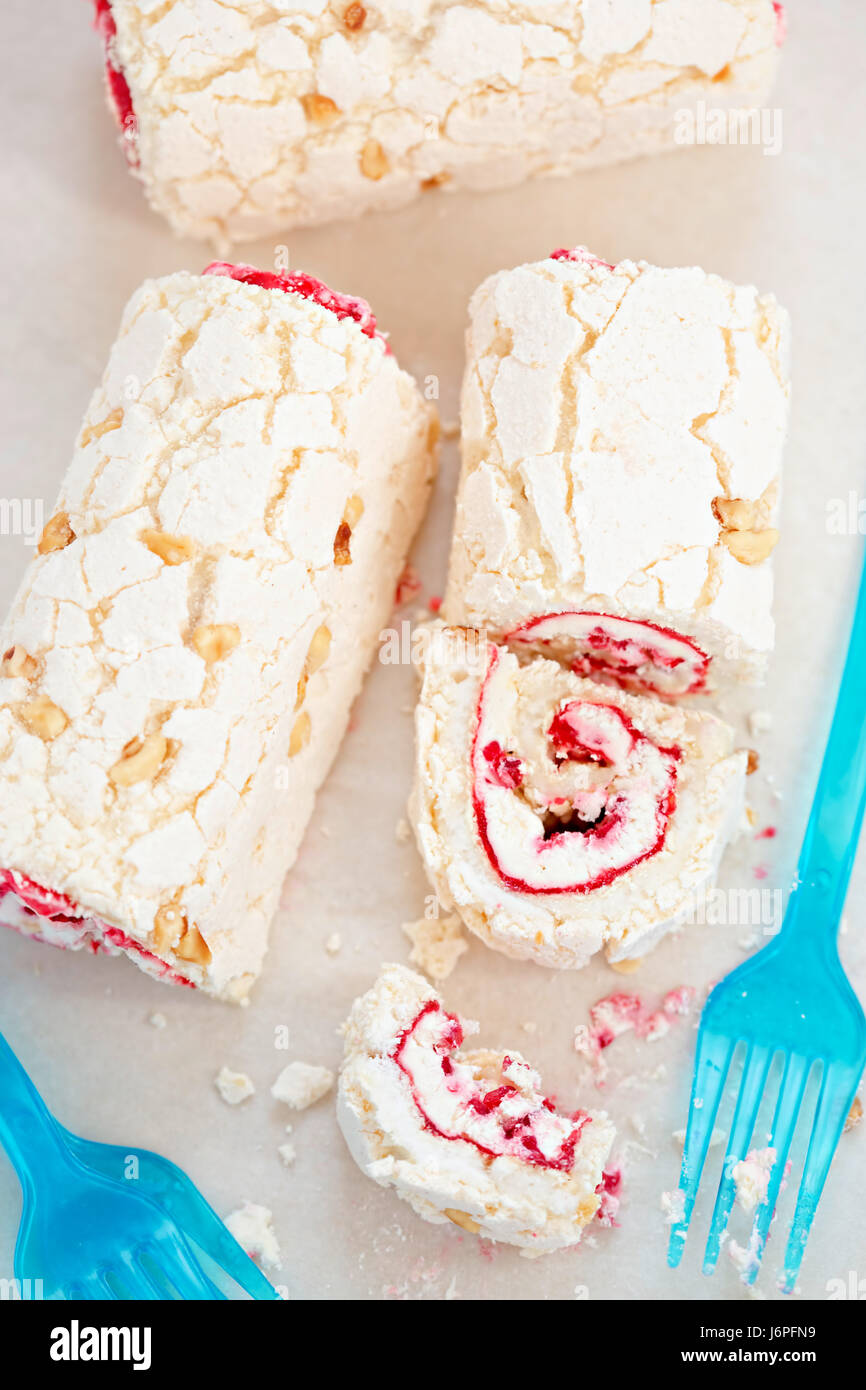 Raspberry meringue roulade Stock Photo - Alamy