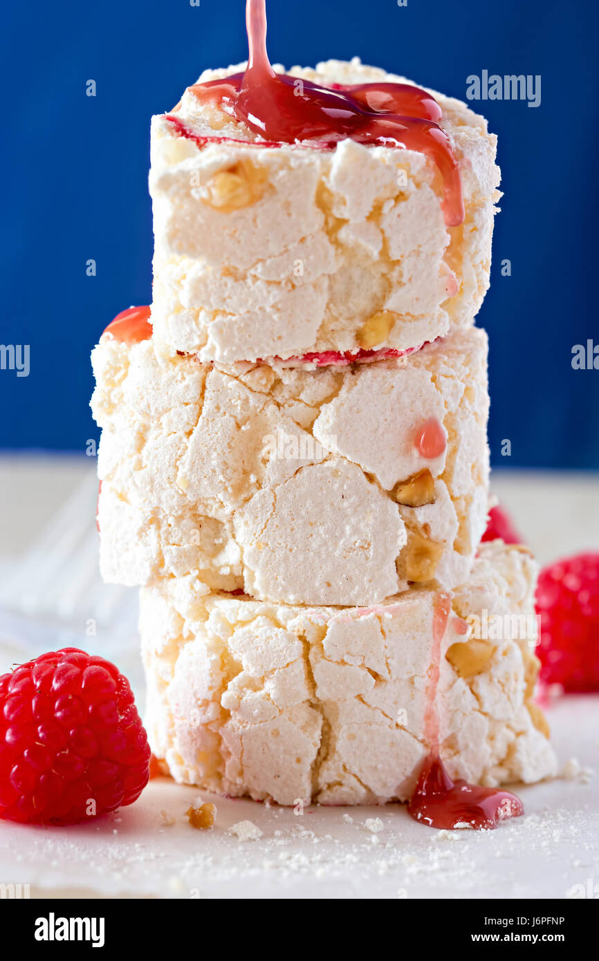 Raspberry meringue roulade Stock Photo - Alamy