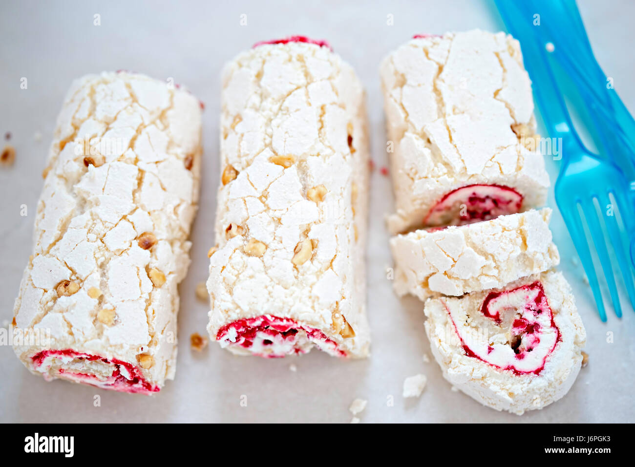 Raspberry meringue roulade Stock Photo - Alamy