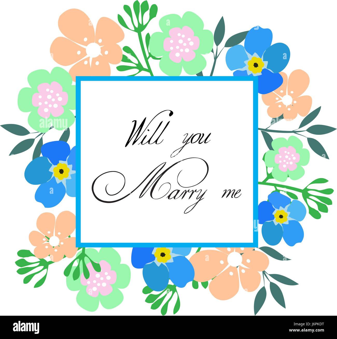 vector illustration of a floral frame will you marry me card Stock ...