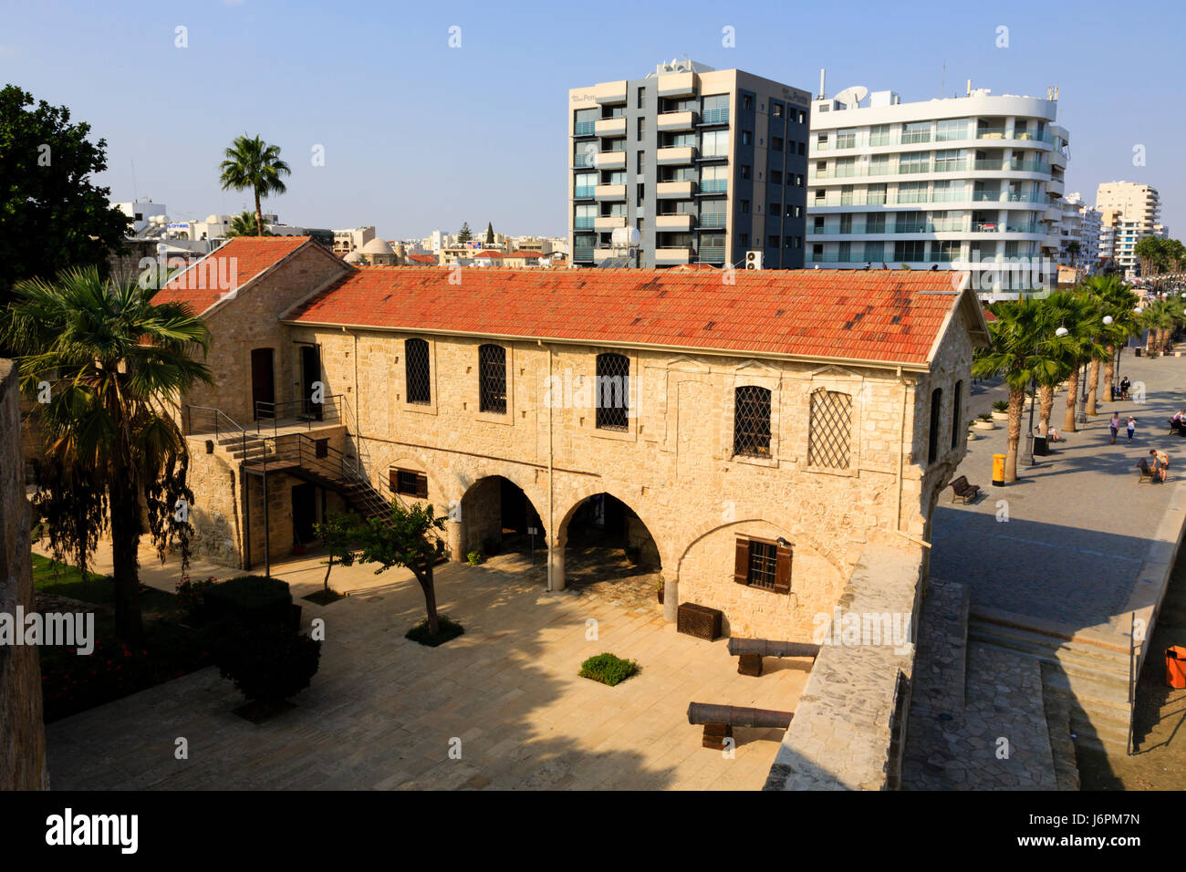 Larnaca fort and museum courtyard on Larnaca Finikoudas, Cyprus Stock ...