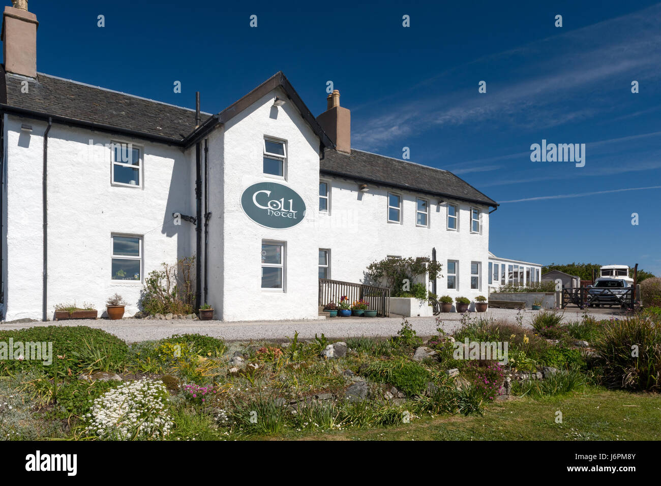 The Isle of Coll Hotel on the Inner Hebridean Isle of Coll Stock Photo ...