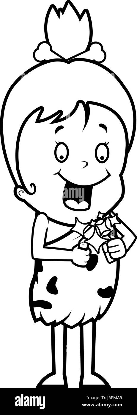 A cartoon illustration of a prehistoric little girl starting a fire ...