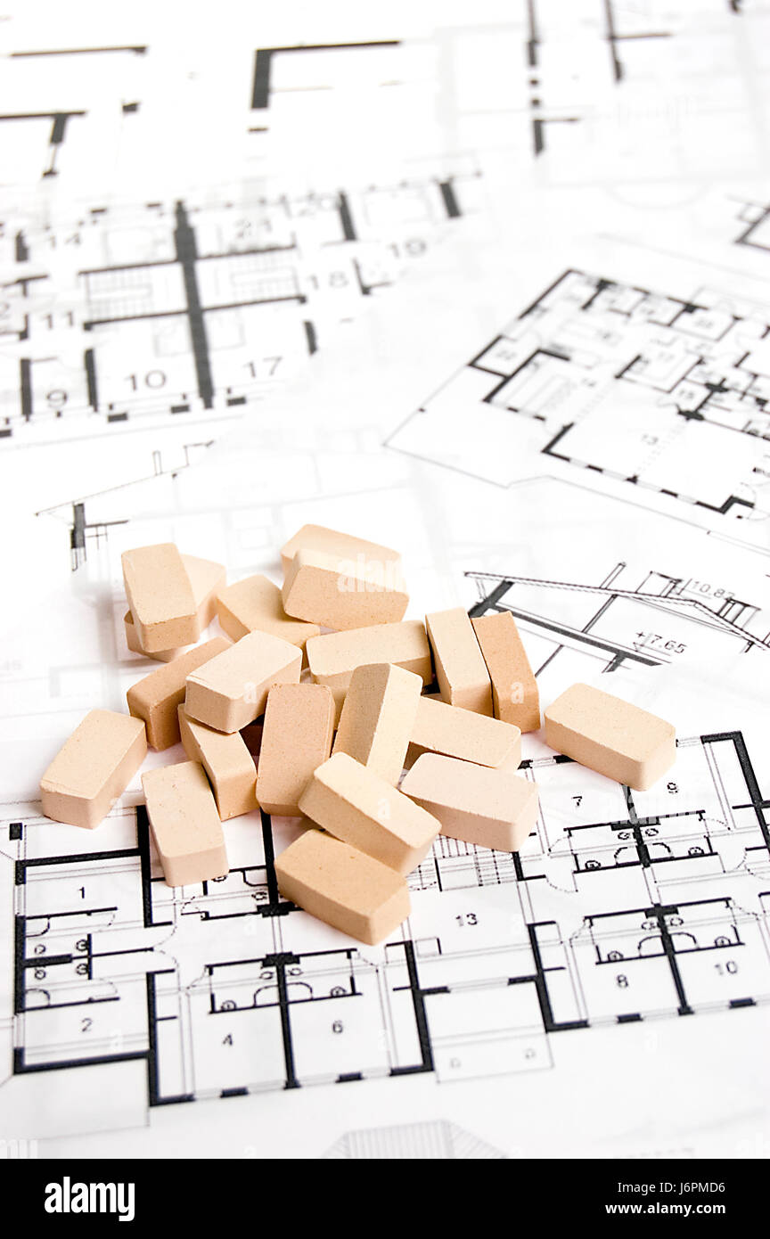 architect estate real blueprint bricks blue house building object ...