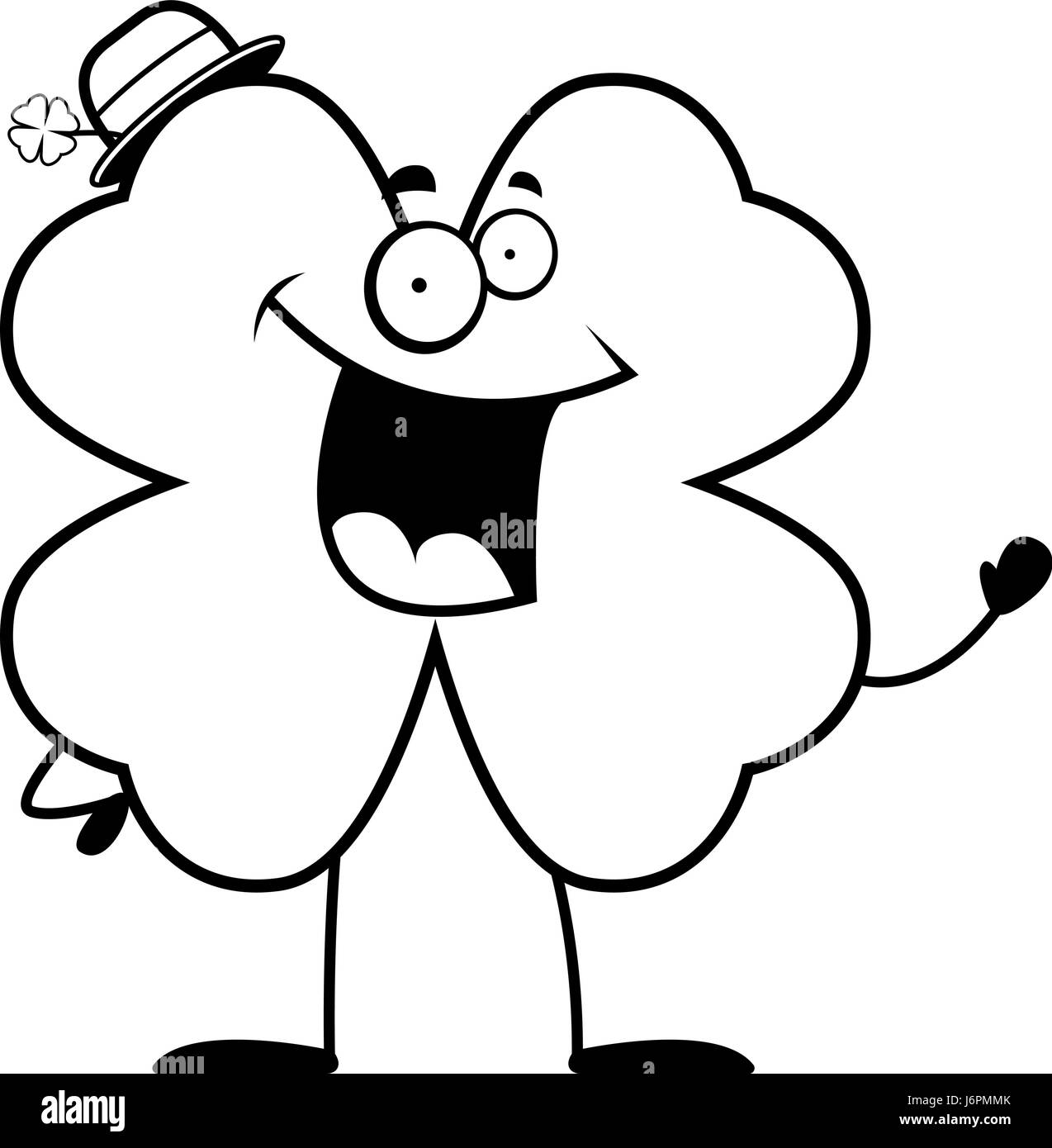 A happy cartoon four leaf clover waving and smiling Stock Vector Image ...