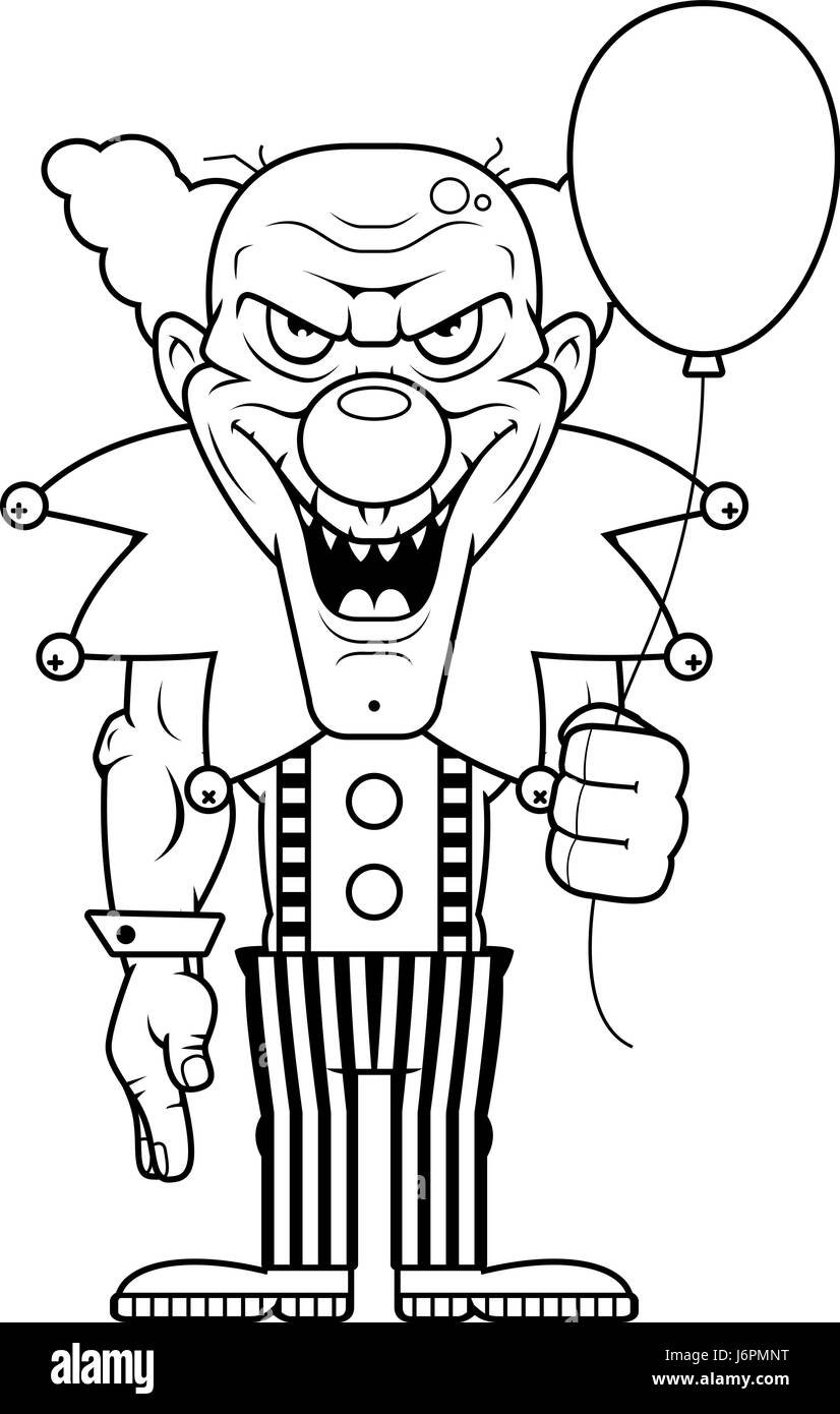 A cartoon illustration of an evil looking clown with a balloon Stock ...