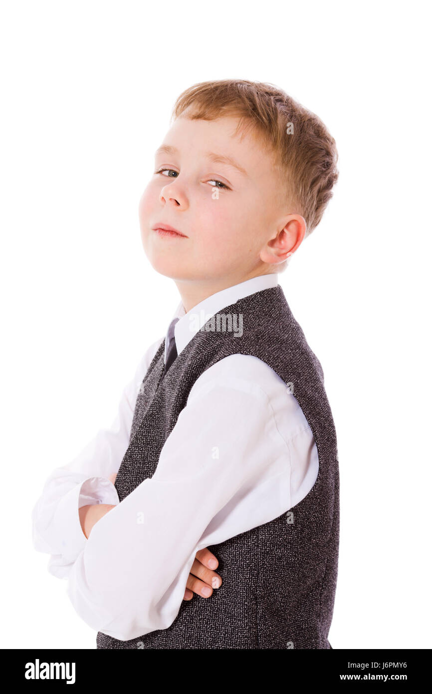 little serious boy portrait isolated on white Stock Photo - Alamy