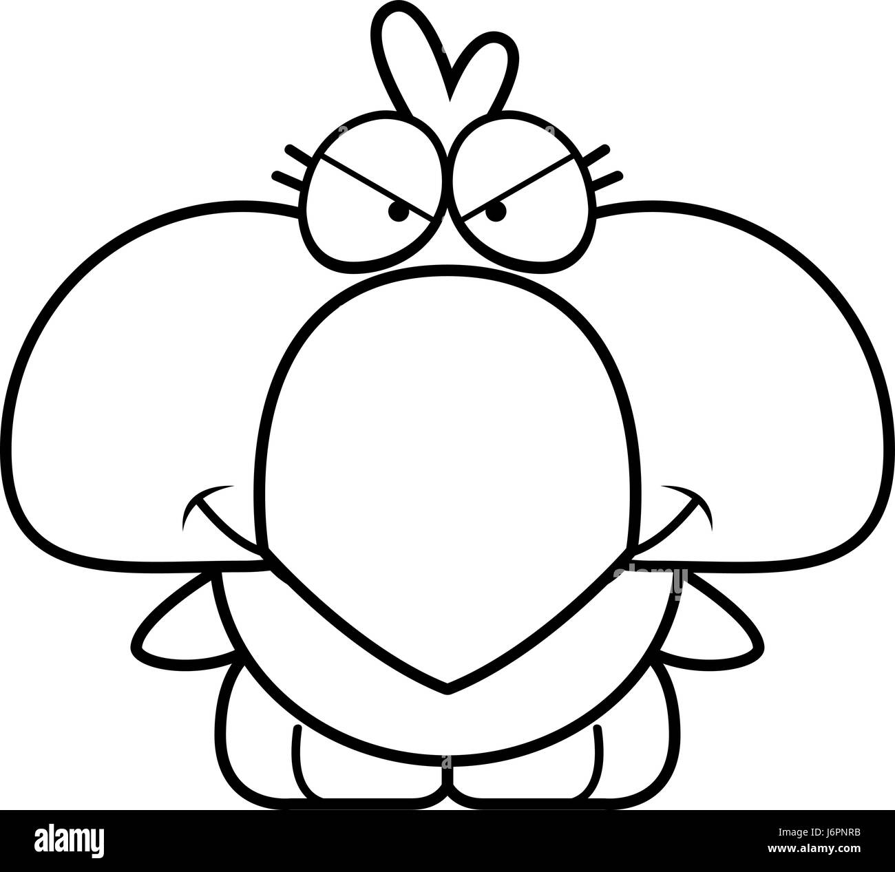 A cartoon illustration of a little blue bird with a devious expression ...