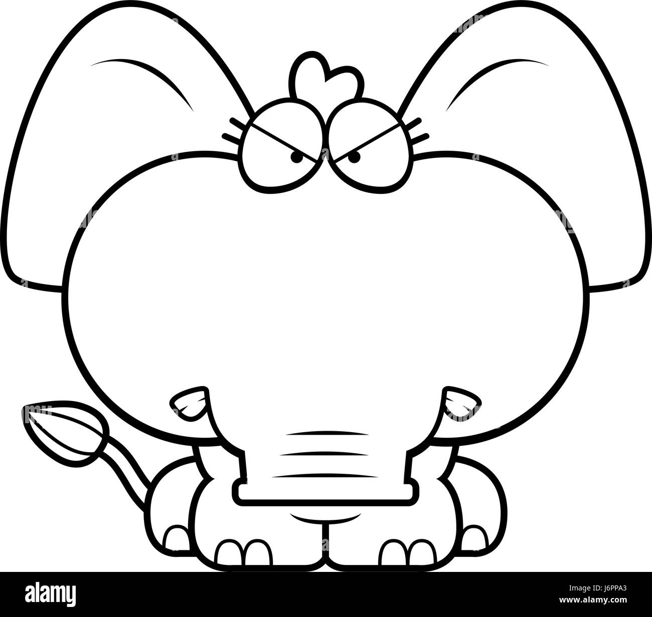A cartoon illustration of a little elephant with an angry expression ...