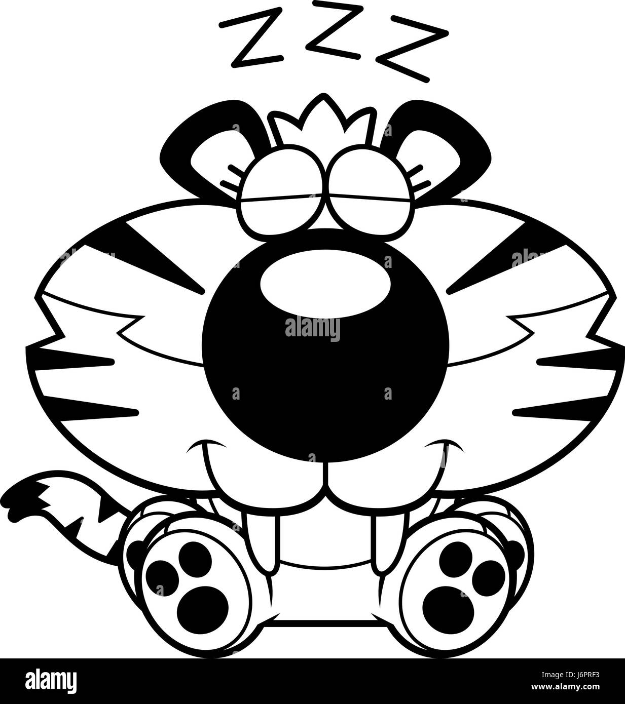 A cartoon illustration of a saber-toothed tiger cub taking a nap Stock ...