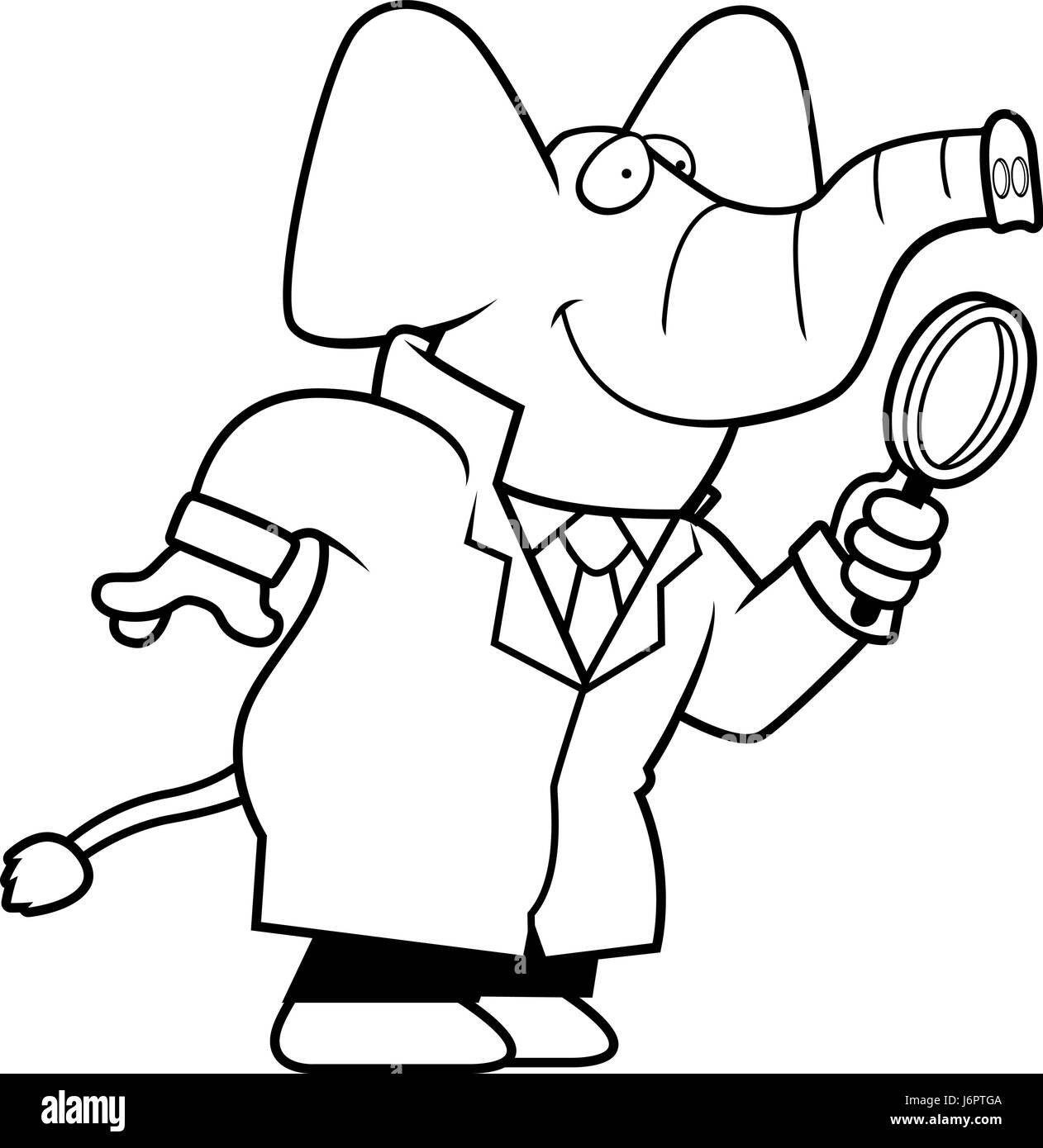 Cartoon illustration elephant detective magnifying hi-res stock ...