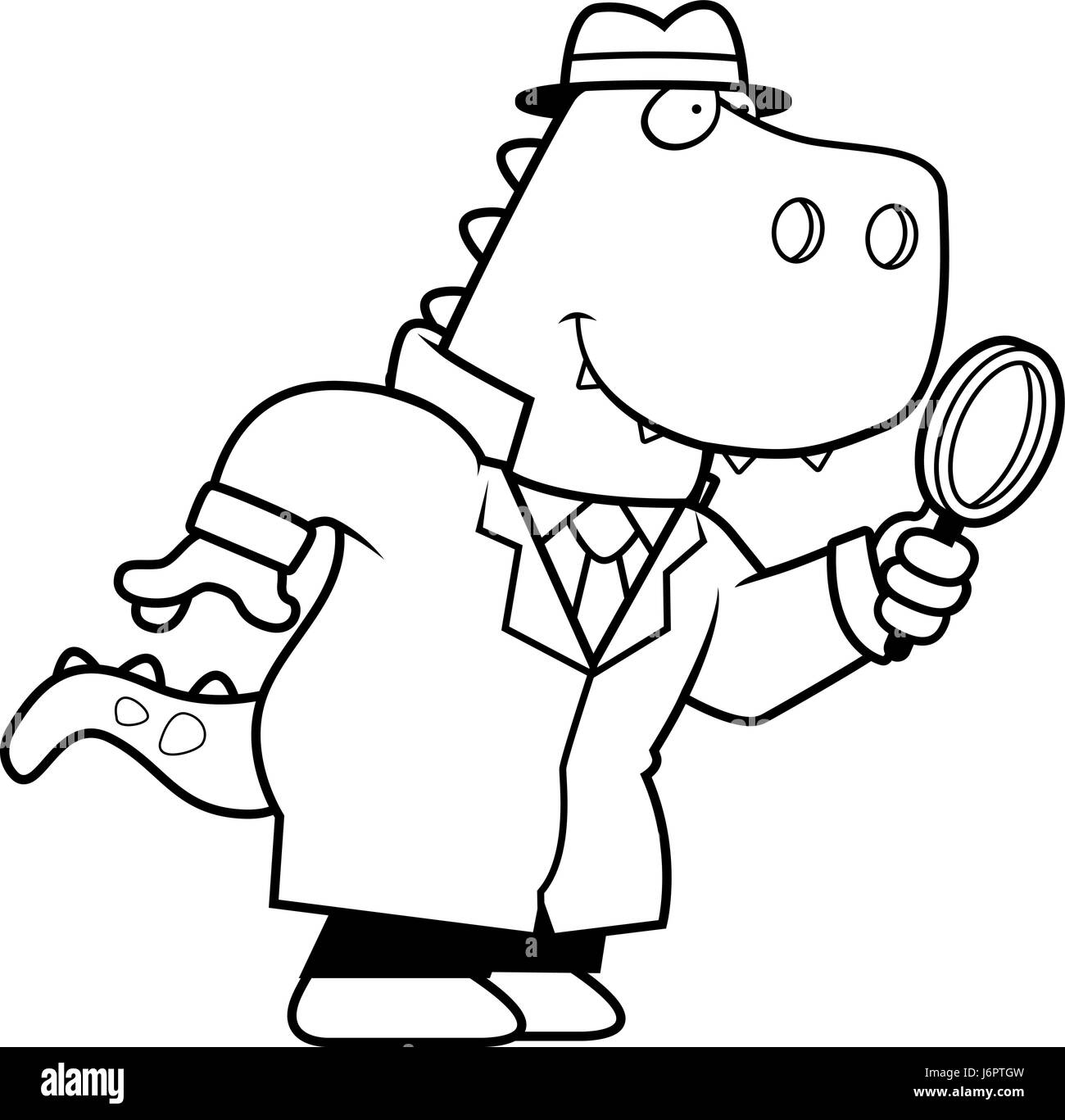 A cartoon illustration of a Tyrannosaurus Rex dinosaur detective with a ...