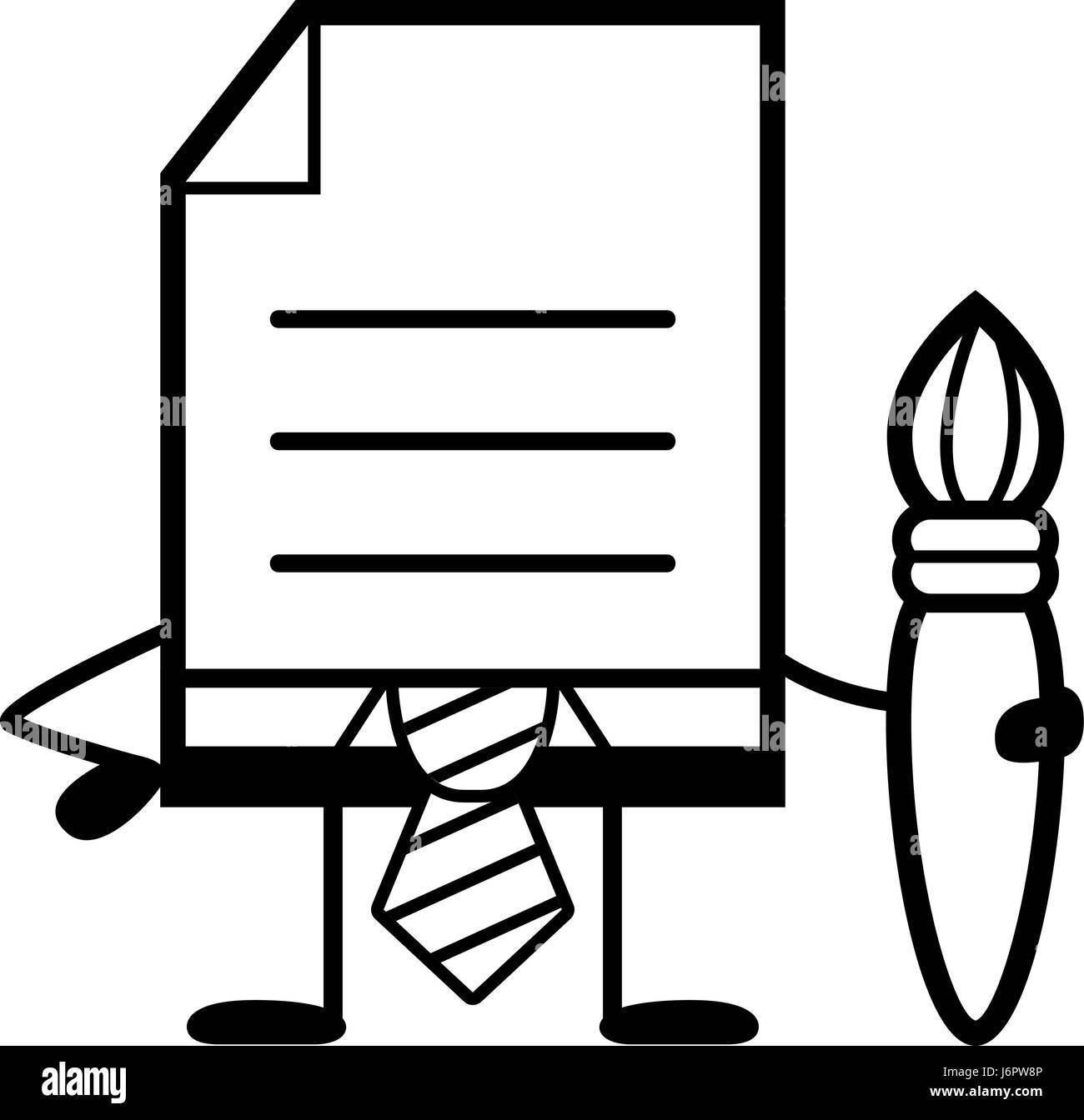 A cartoon illustration of a business document with a paintbrush Stock ...