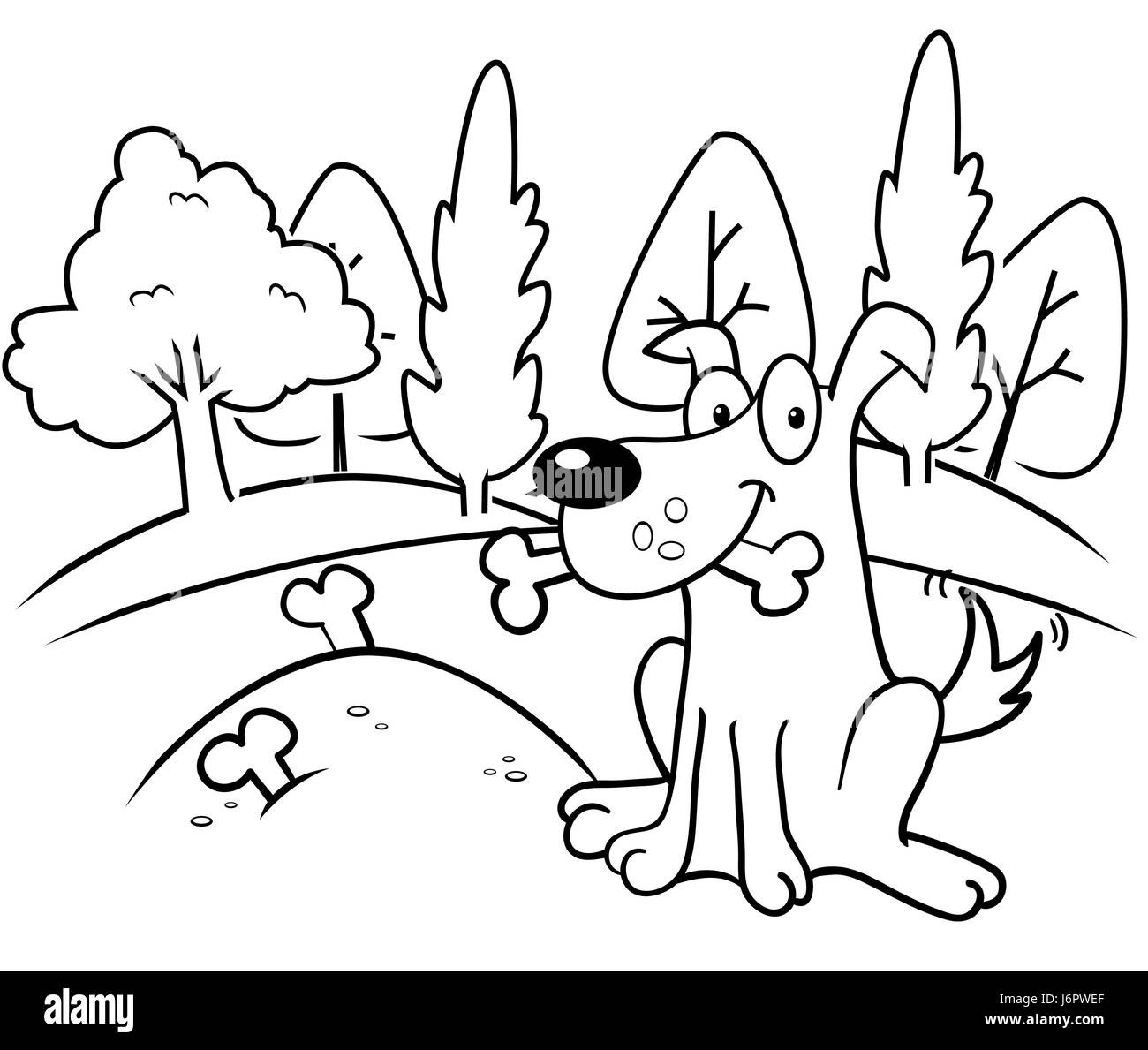 A happy cartoon dog burying bones in the ground Stock Vector Image ...