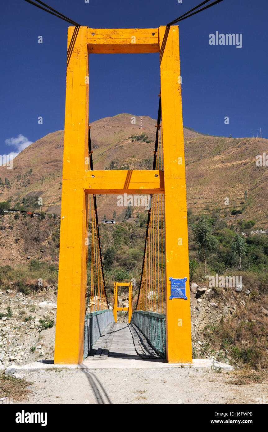 blue,bridge,suspension bridge,south america,peru,andes,firmament,sky ...