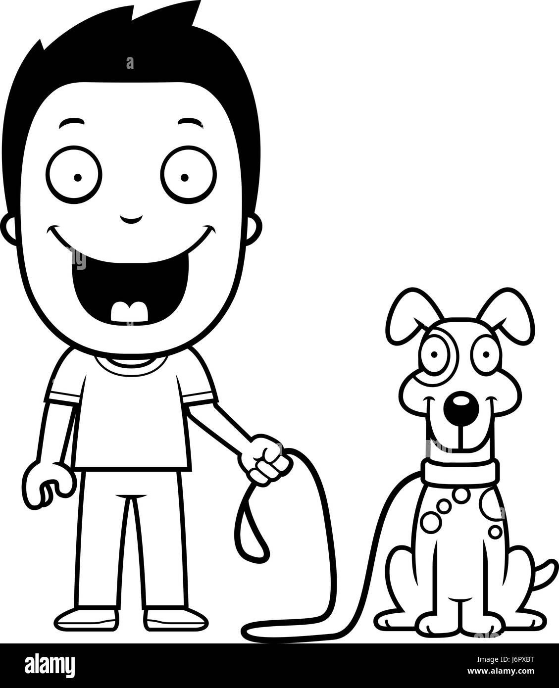 A happy cartoon boy walking the dog Stock Vector Image & Art - Alamy