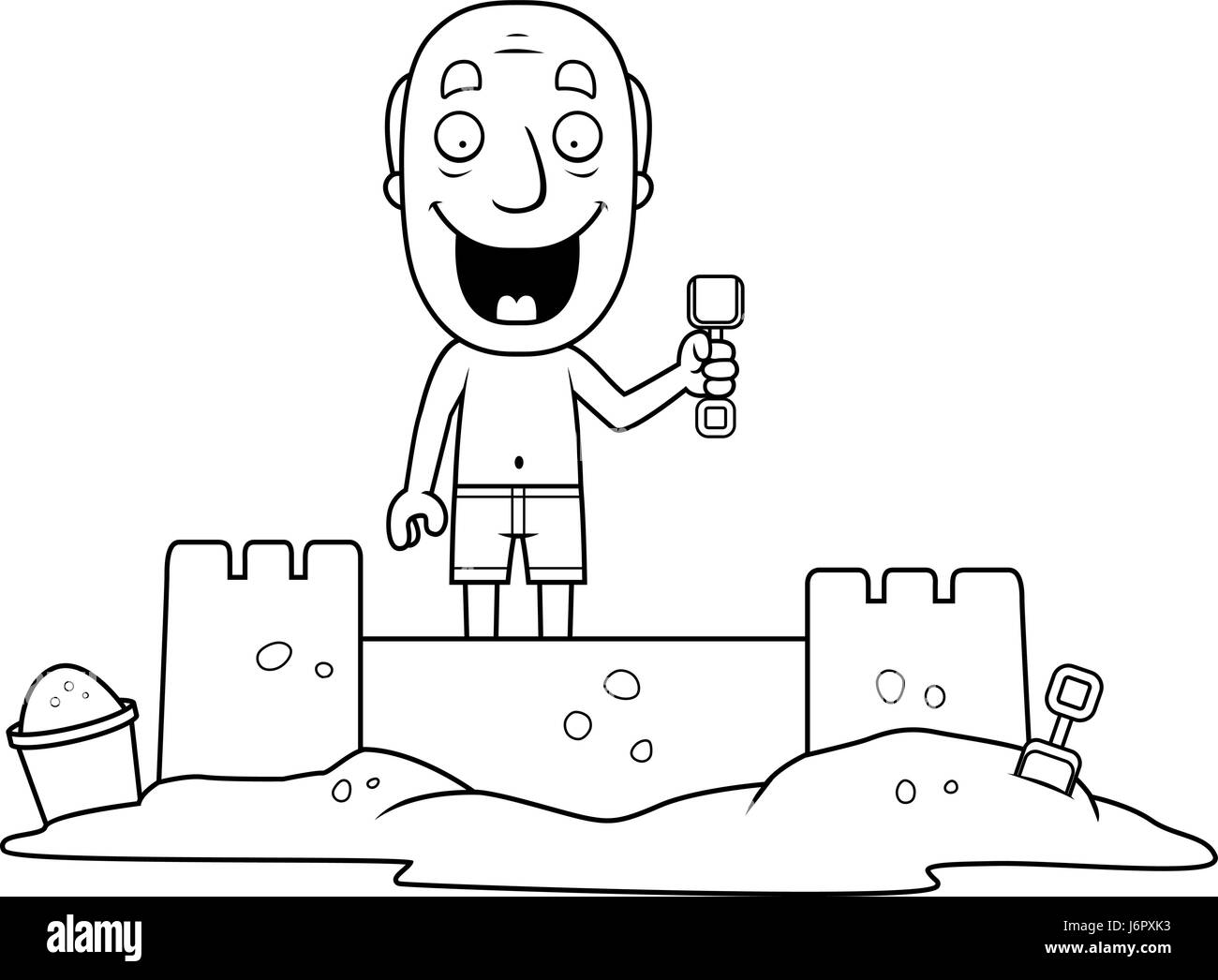 A cartoon illustration of a man building a sandcastle Stock Vector ...